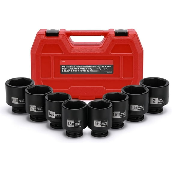 1/2-Inch Drive Shallow Spindle Axle Nut Impact Socket Set,1-9/16" to 2 ...