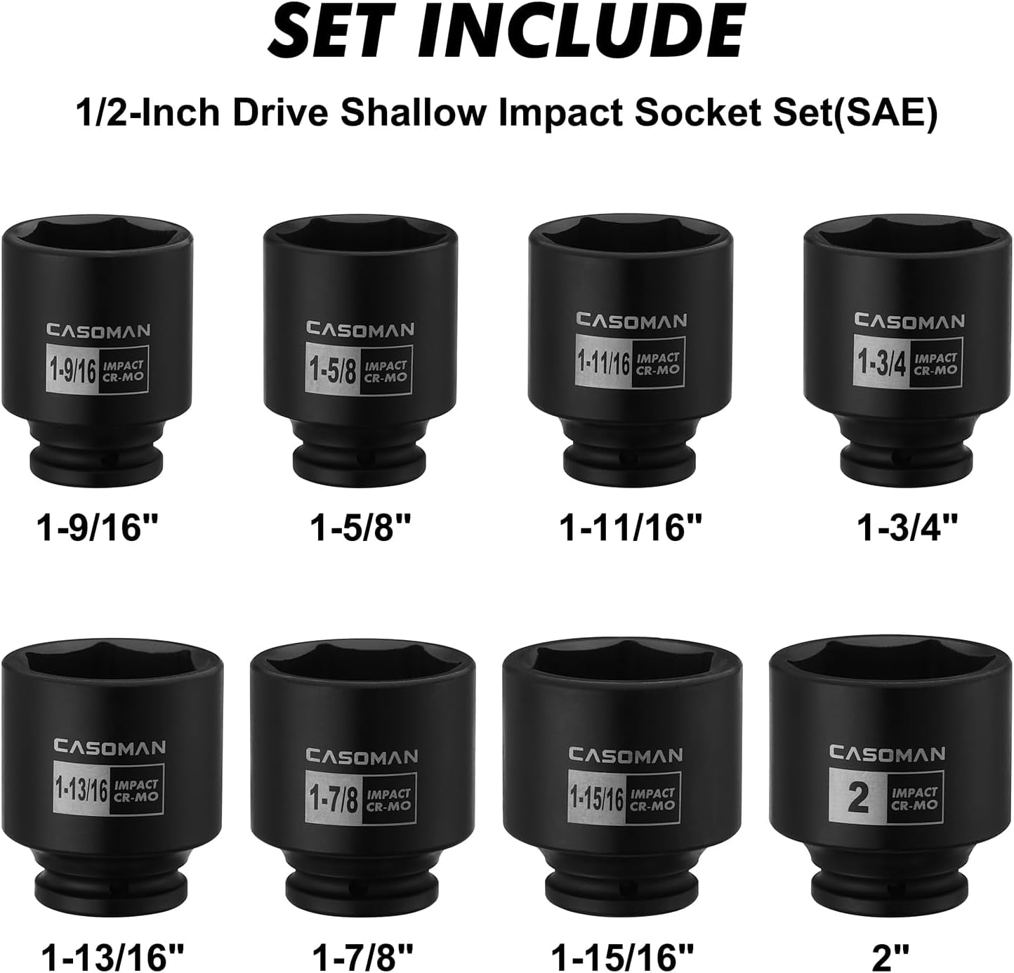 1/2-Inch Drive Shallow Spindle Axle Nut Impact Socket Set,1-9/16" to 2 ...