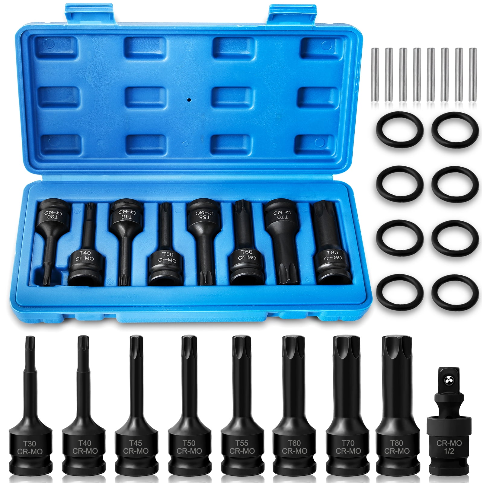 1/2 Inch Impact Torx Bit Socket Set, Cr-Mo Grade, T30-T80 with Adapter ...
