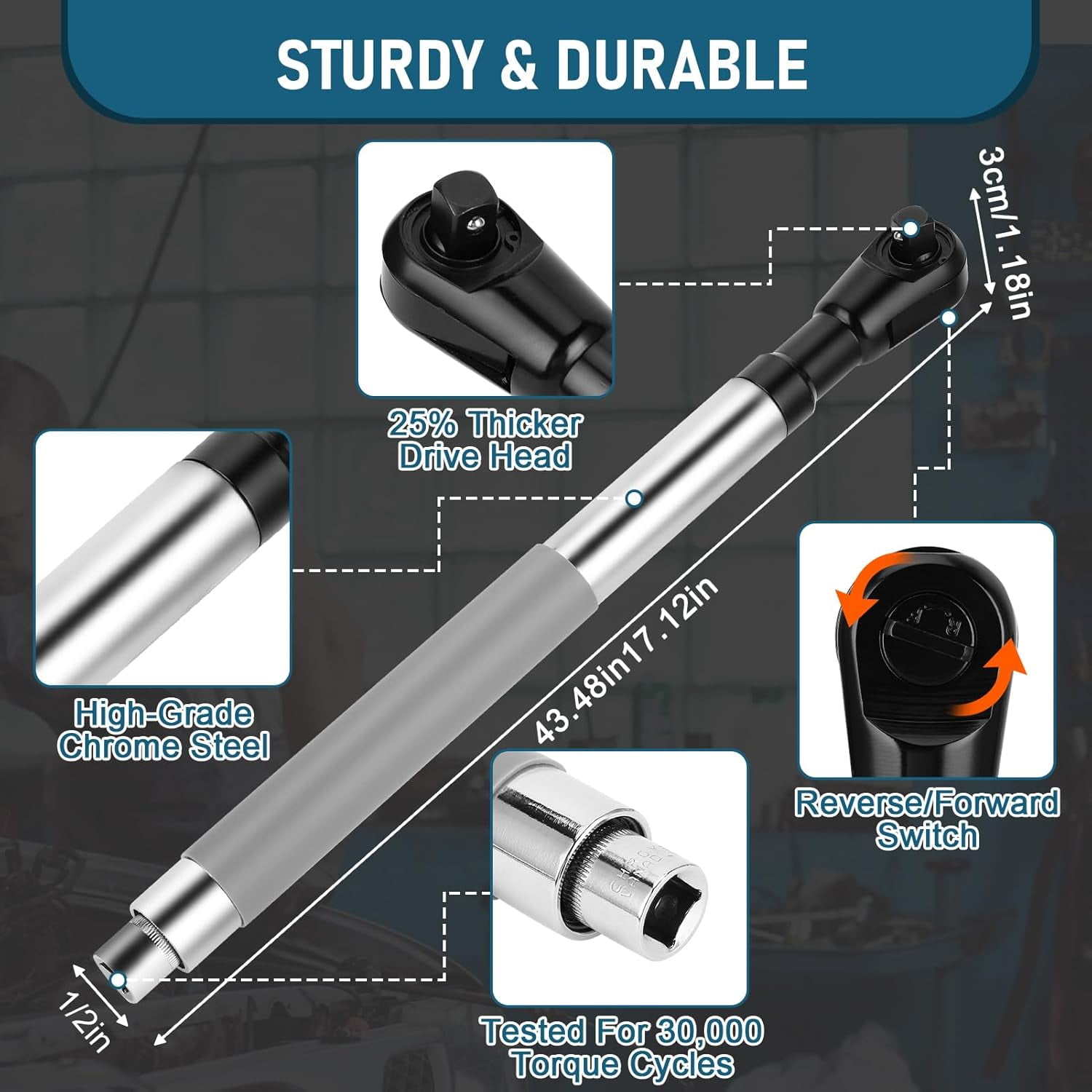 1/2 Inch Offset Extension Wrench Impact - Strong Torsion Output Steel ...