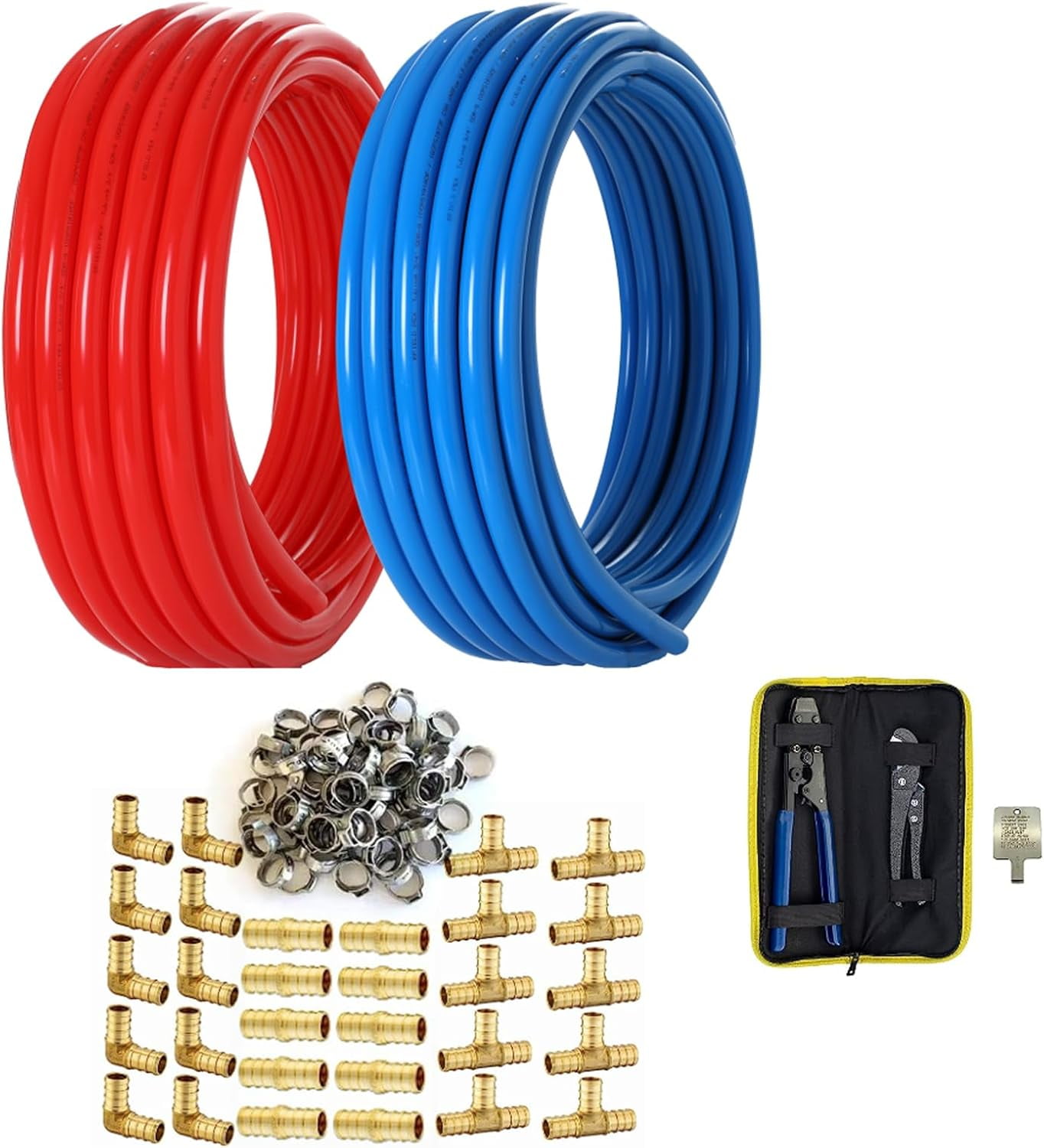 1/2 Inch PEX-B Pipe/Tool Kit, 2 Rolls Blue & Red Each 100 Feet (200 ft ...