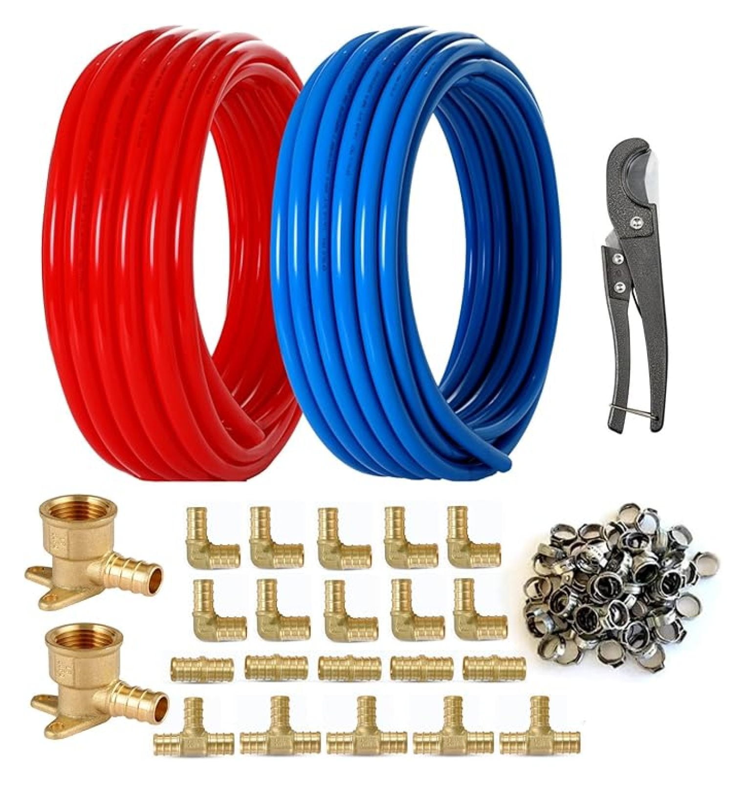 1/2 Inch PEX-B Tubing Kit - 200ft PEX Pipe (Blue & Red) with Fittings ...