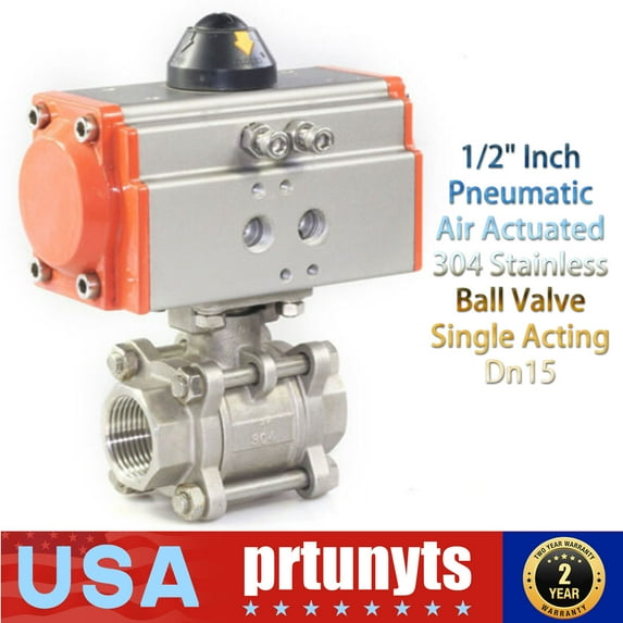 1/2" Inch Pneumatic Air Actuated 304 Stainless Ball Valve Single Acting ...