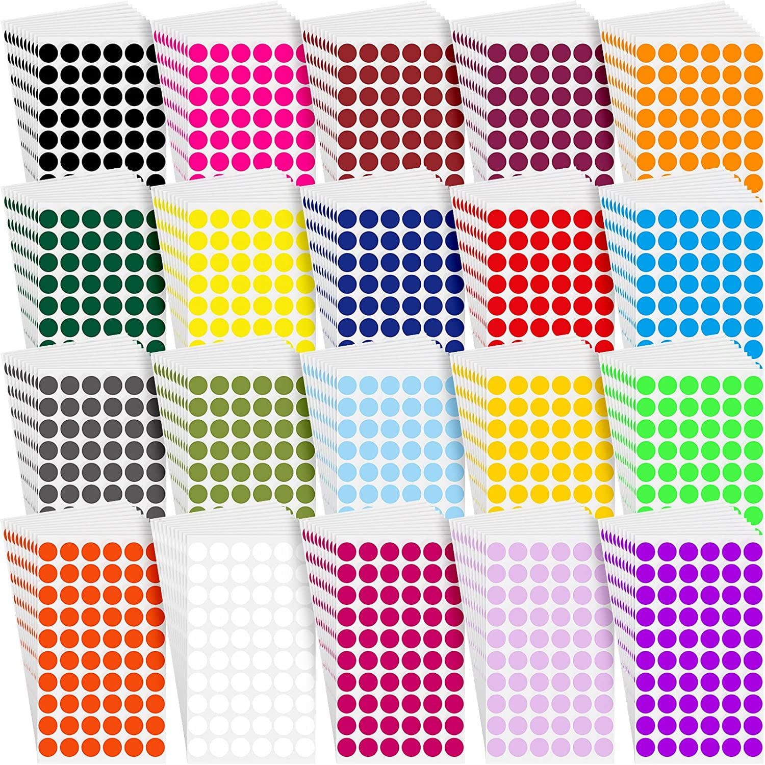 1/2 Inch Round Color Circle Dot Sticker Label 20 Assorted Colors Circle ...