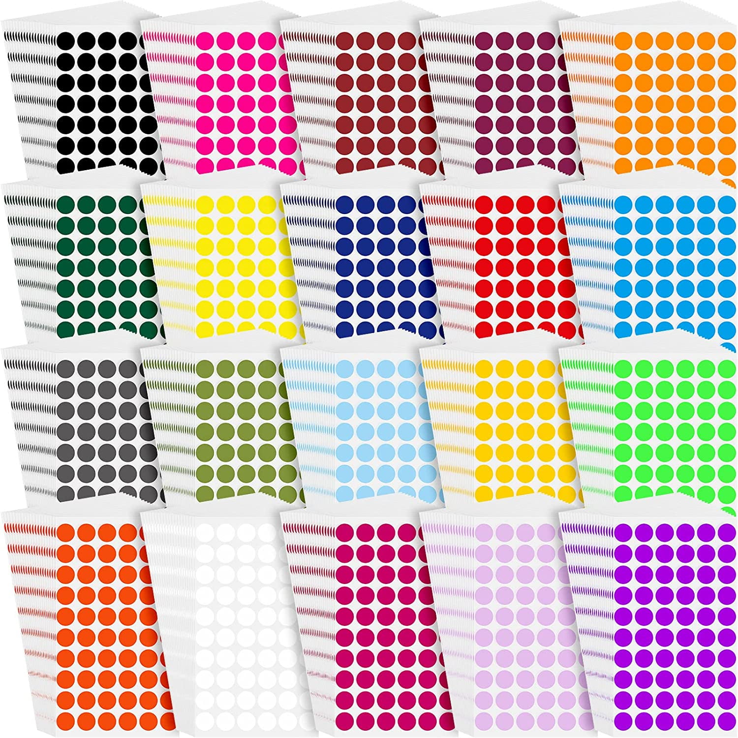 1/2 Inch Round Color Circle Dot Sticker Label 20 Assorted Colors Circle ...