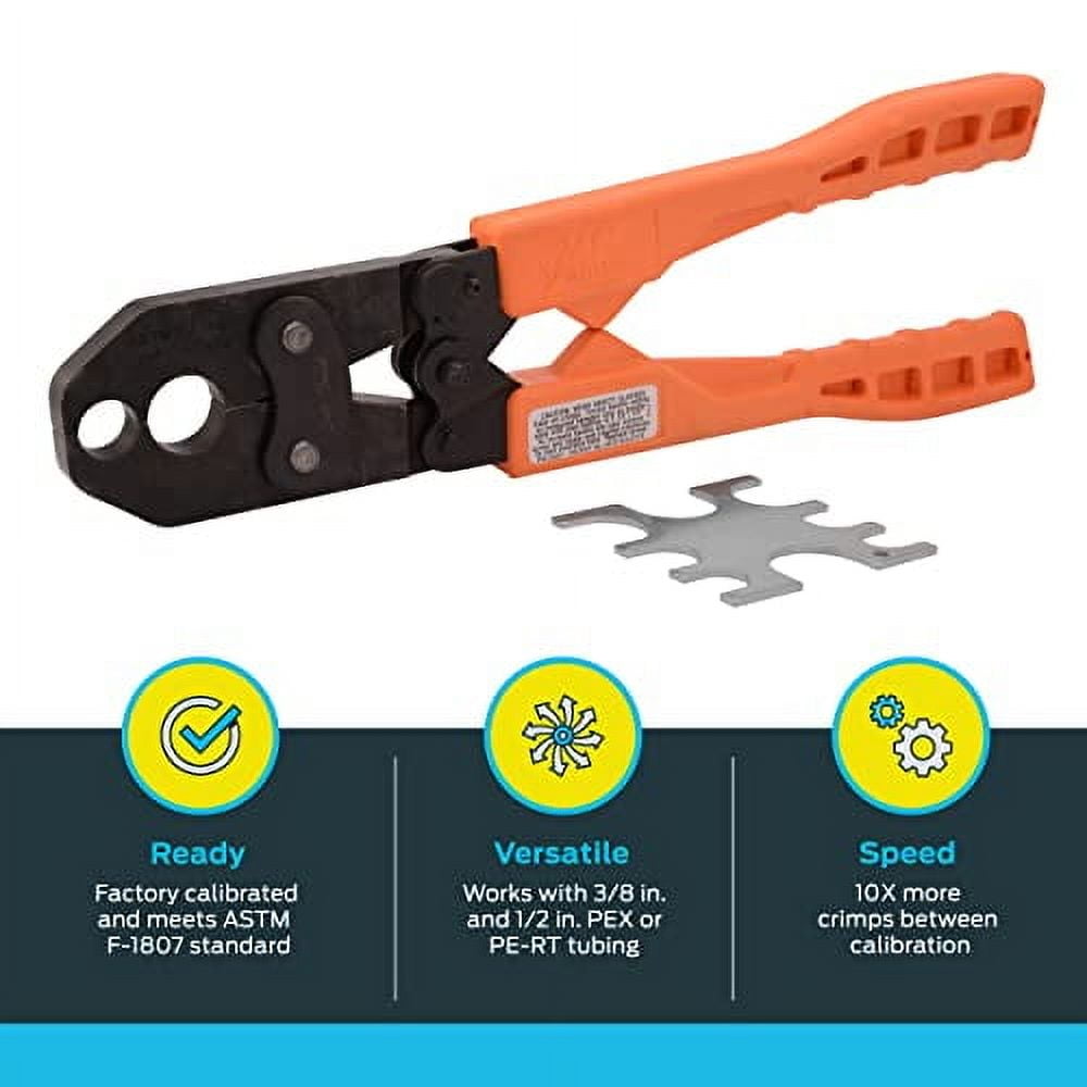 1/2 Inch to 3/4 Inch PEX Crimp Tool, Dual Head with Orange Handles ...