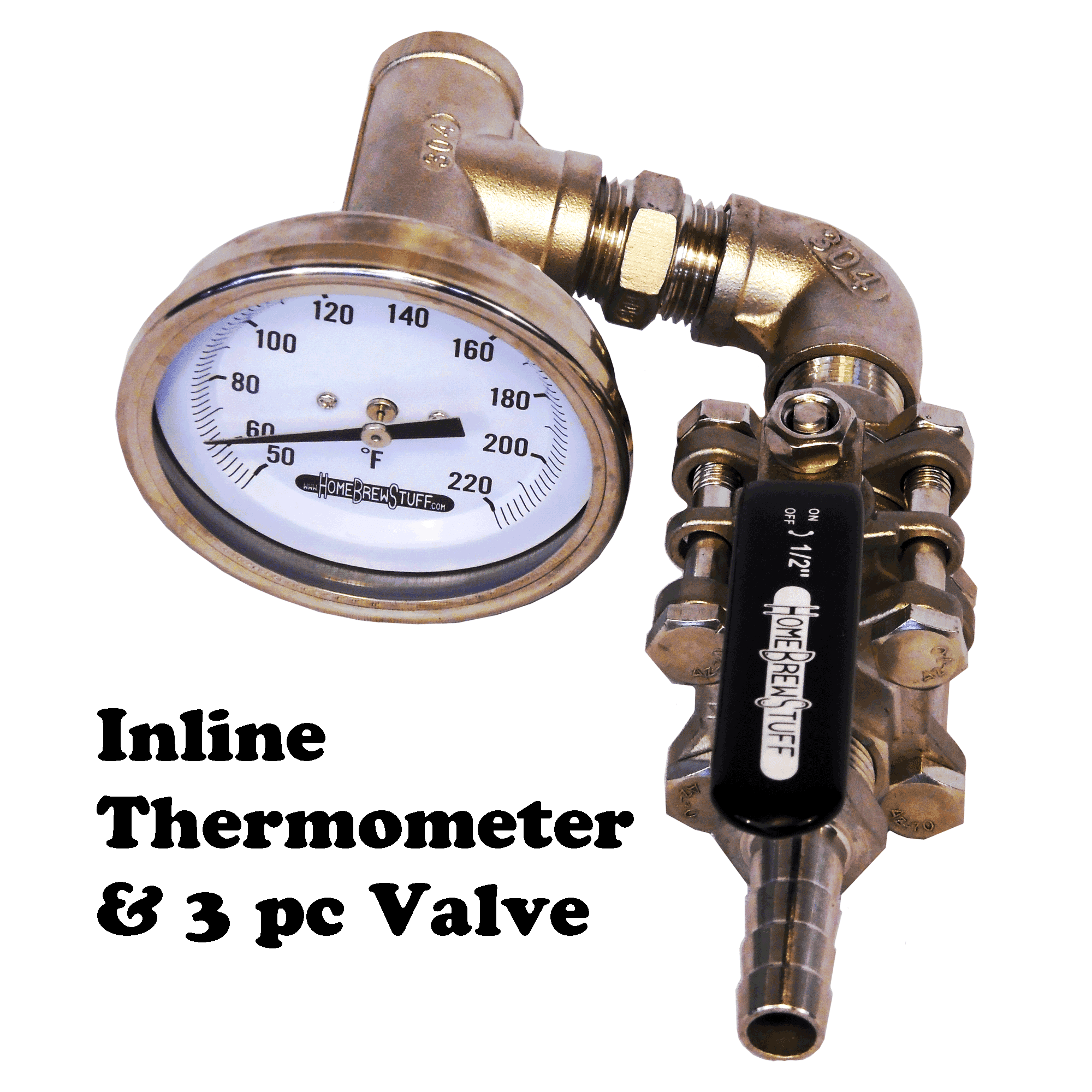 1/2" Inline Thermometer & 3pc Valve Homebrew Beer Counterflow Wort ...