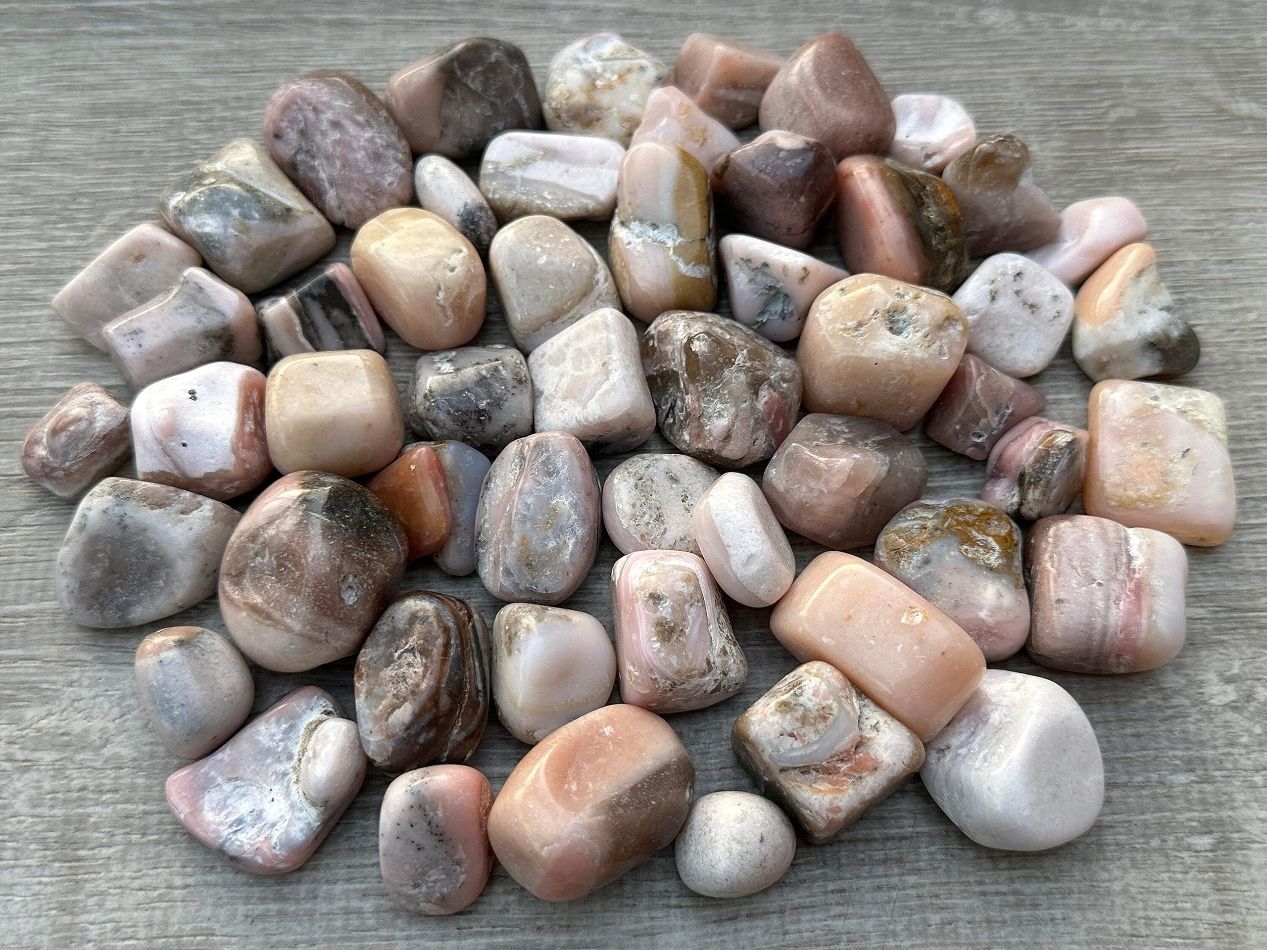 1/2 LB Pink Opal Tumbled Stones, Polished Pink Opal Gemstone, Pink Opal Healing Crystals (Pink ...