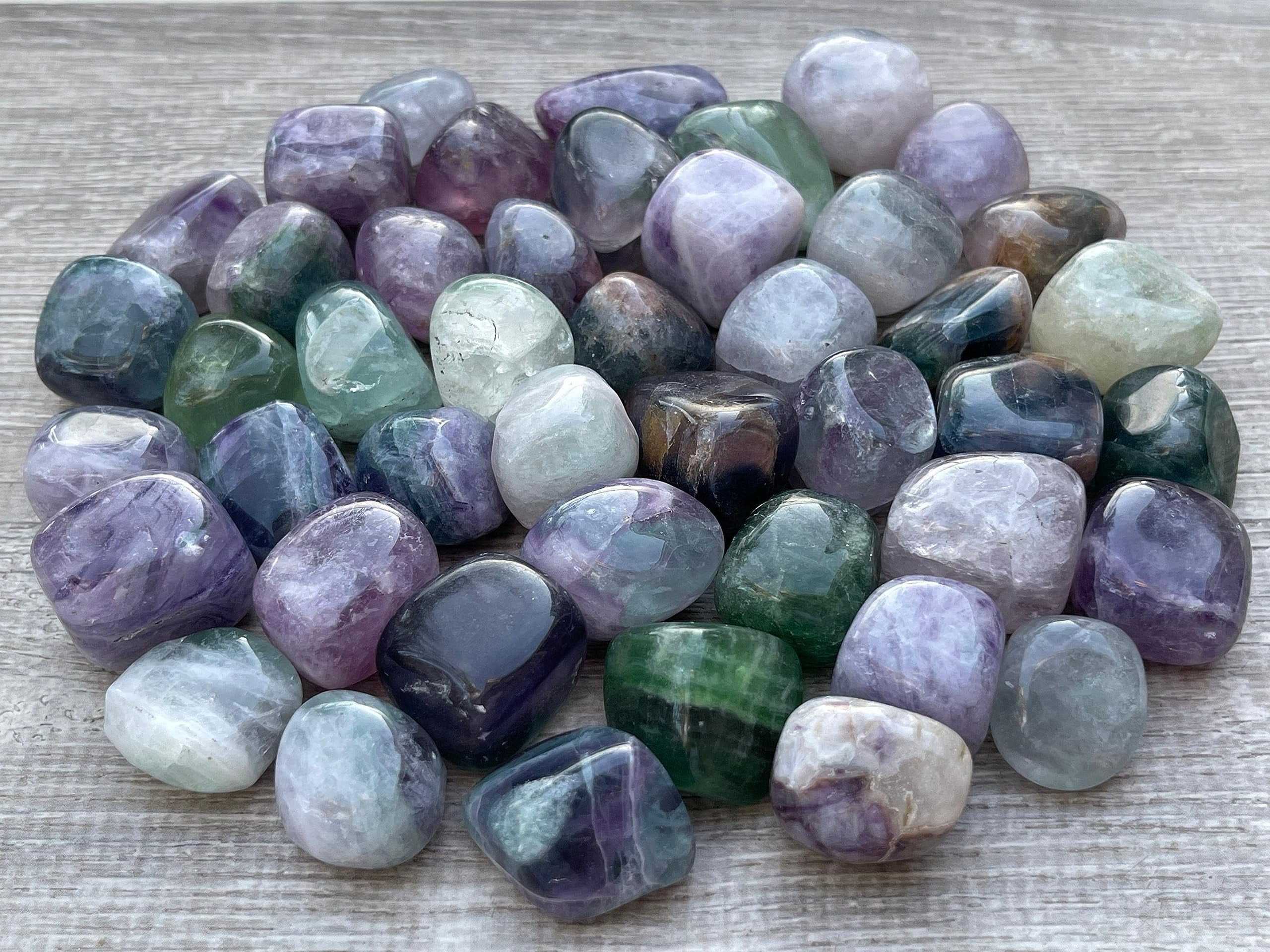 1/2 LB Rainbow Fluorite Tumbled Stones, Polished Natural Rainbow ...