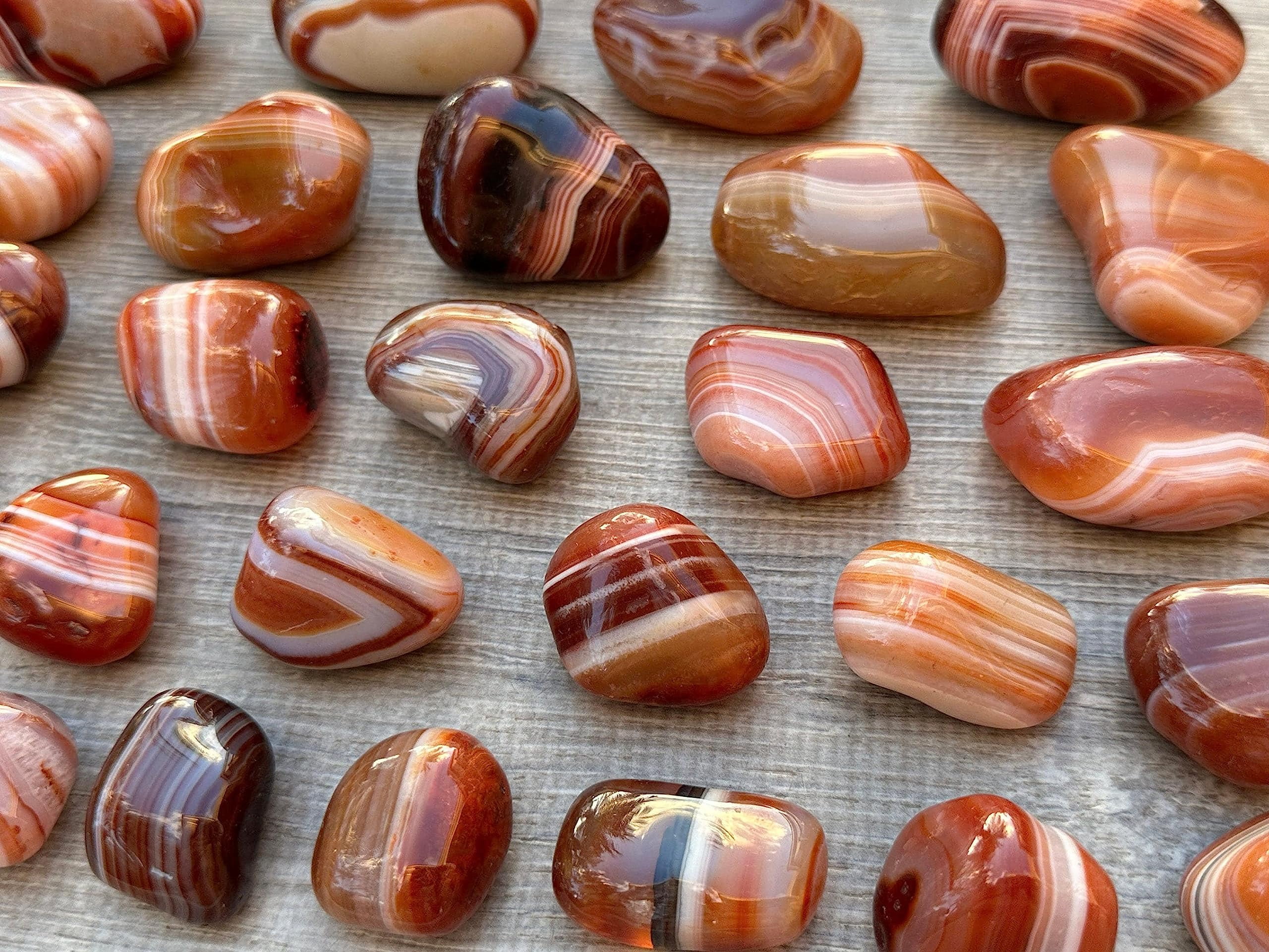 1/2 LB Red Banded Agate Tumbled Stones, Polished Red Banded Agate ...