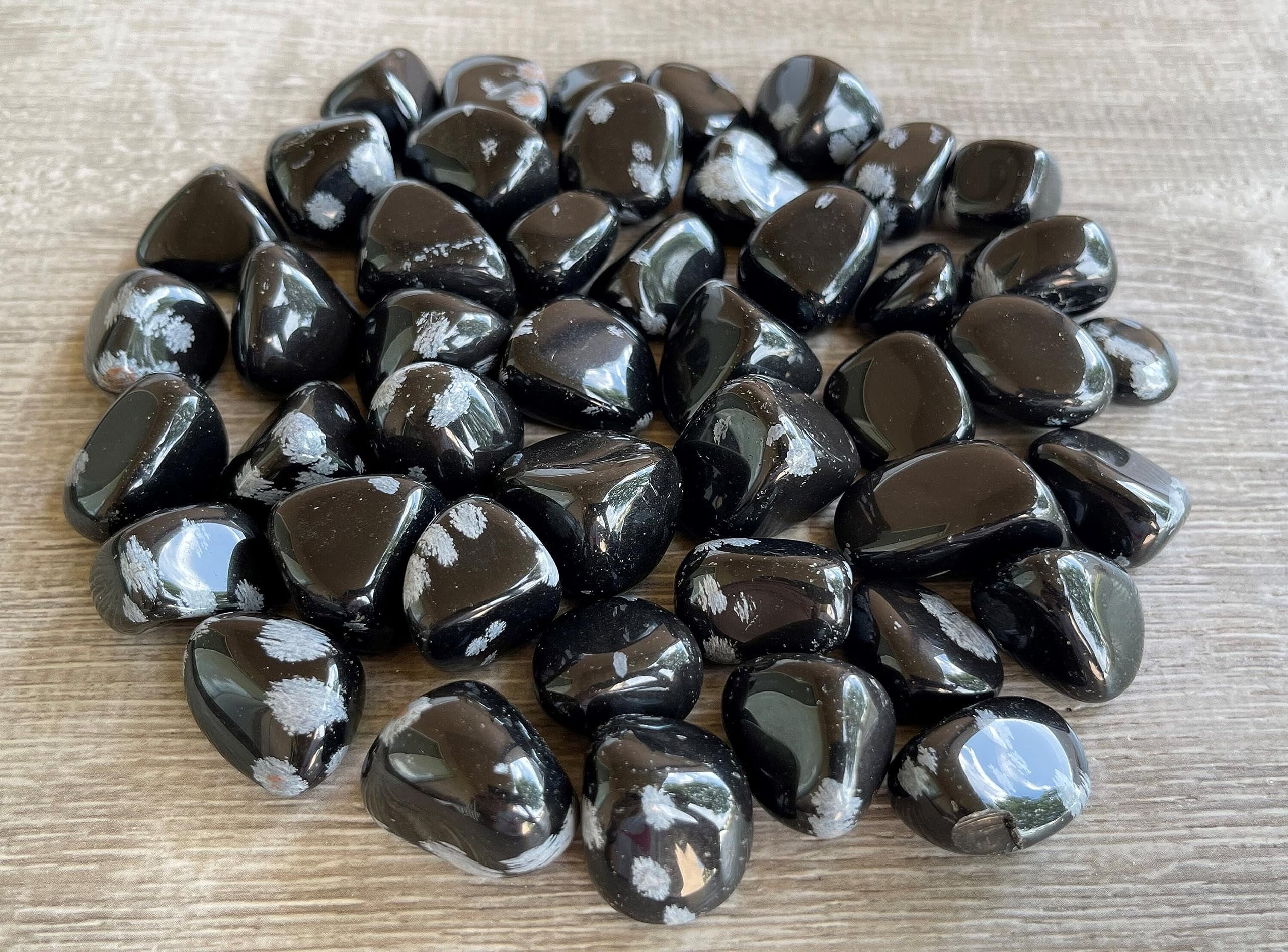 1/2 LB Snowflake Obsidian Tumbled Stones, Polished Natural Snowflake ...