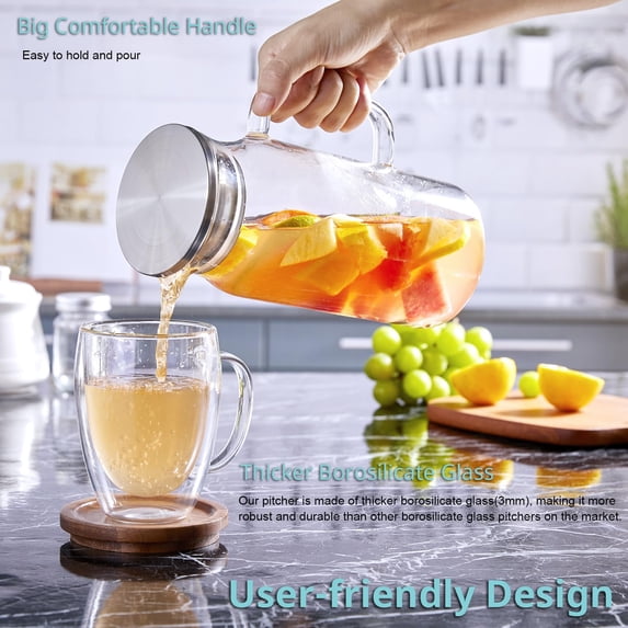 1.2 Liter 40 Oz Small Glass Pitcher With Lid And Handle Carafe For Hot ...