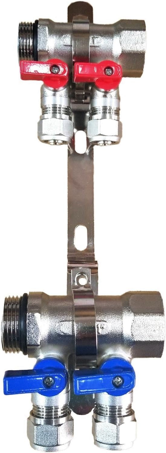 1" 2-Loop/Port Ball Valve Brass Pex Manifold for 1/2" Pex Tubing w ...