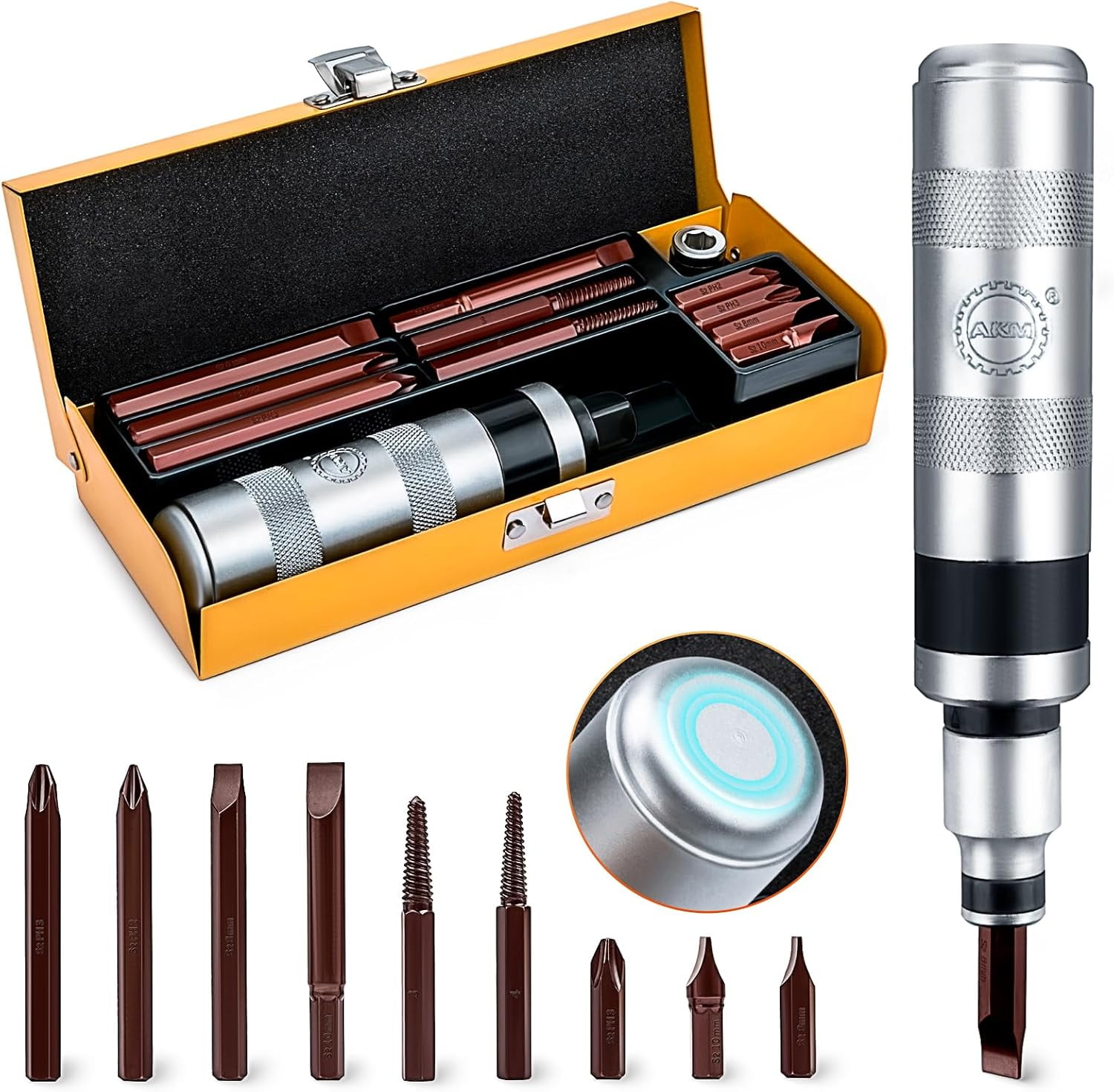 1/2" Manual Reversible Impact Driver Set, 12 PCS S2 Steel Screwdriver ...