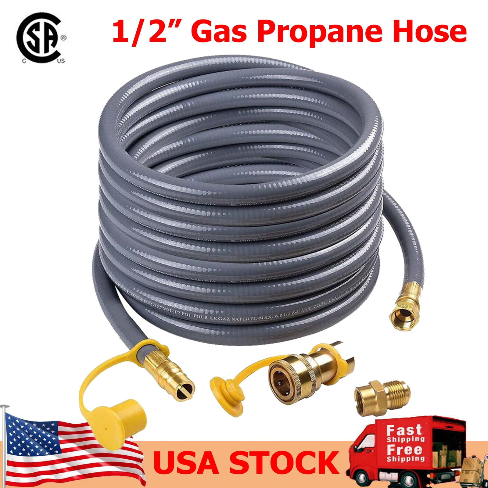 1/2" NG/LP Gas Propane Hose w/ Brass Quick Connect Fitting Kit Heater ...