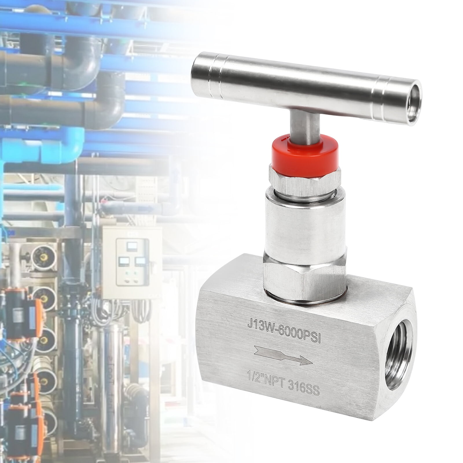 1/2" NPT Stainless Steel Straight Needle Valve Connection 6000 PSI ...