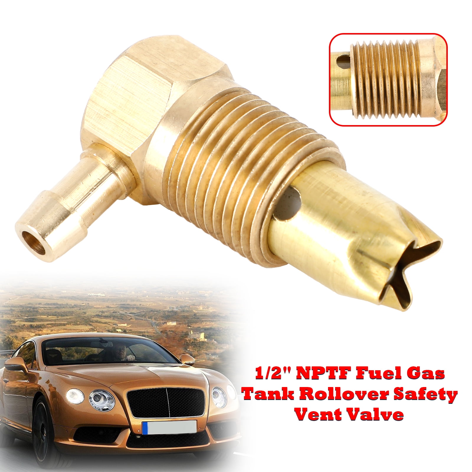 1/2" NPTF Fuel Gas Tank Rollover Safety Vent Valve Assembly 5/16 Hose ...