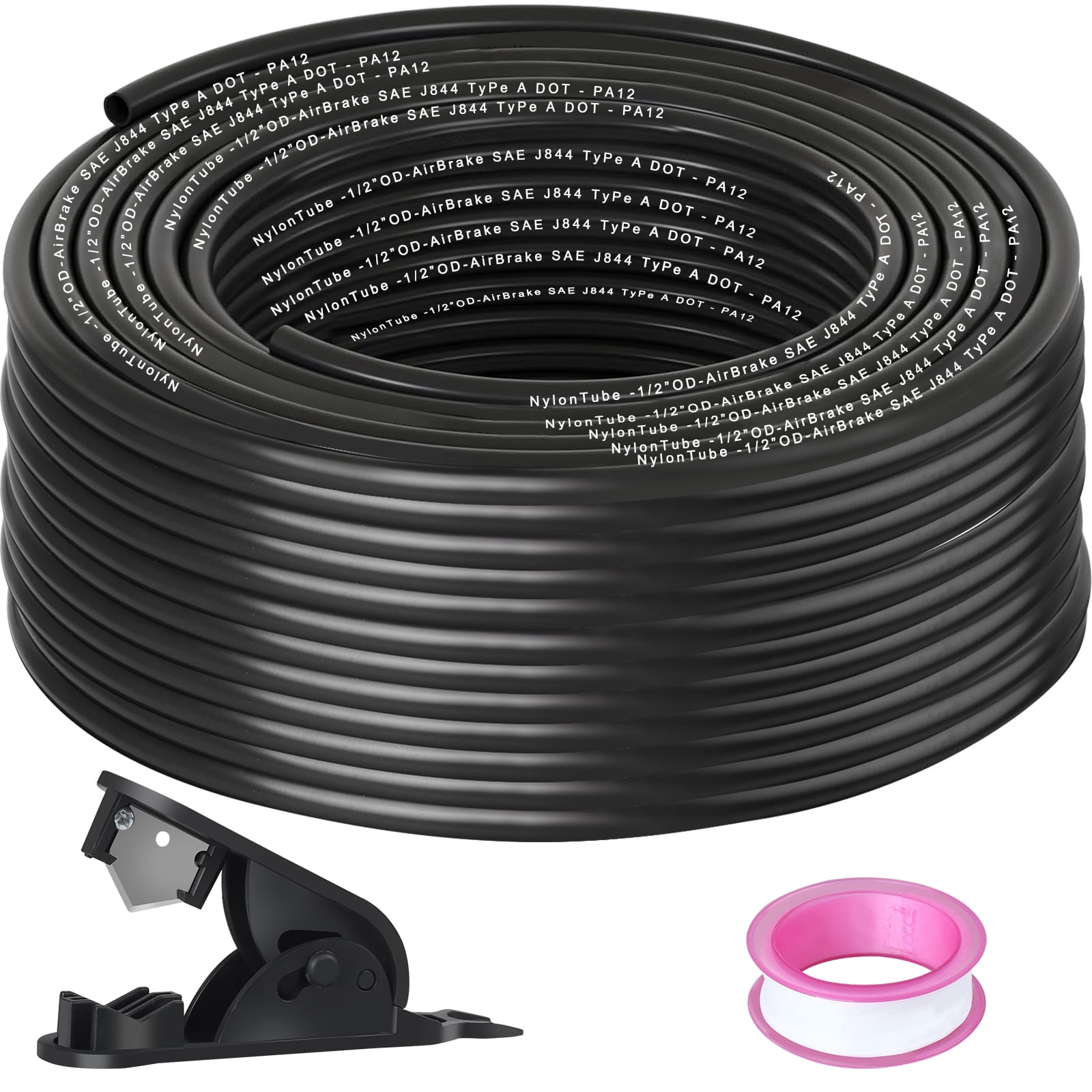 1/2" OD x 100FT DOT Air Line Black SAE J 844 PA12 Nylon Air Brake ...