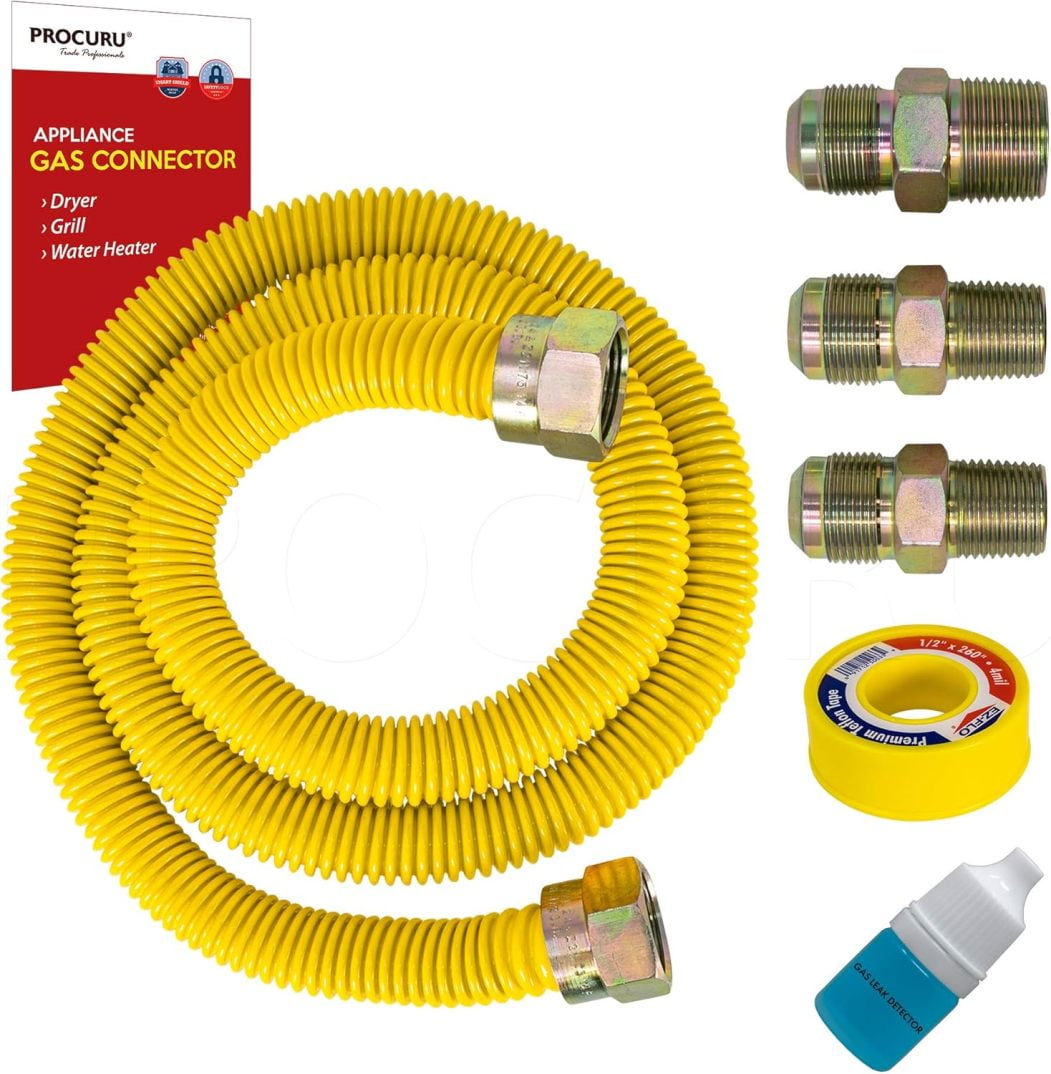 1/2" OD x 72" (6Ft) Universal Gas Flex Connector Kit, SafeGuard Yellow ...