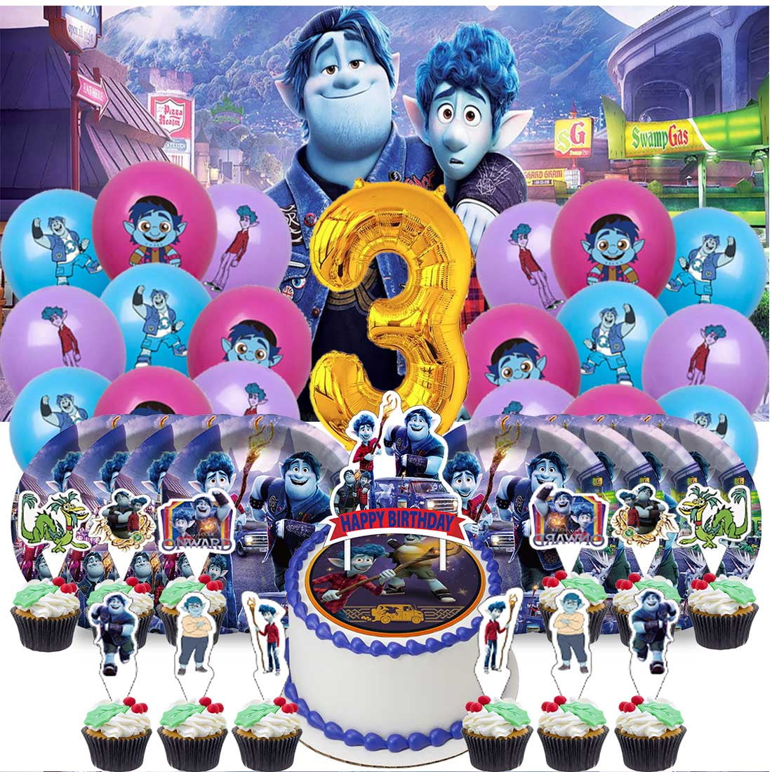 1/2 Onward Balloons Party Supplies 3rd Decor Tableware Birthday Cake Topper Decorations Banner ...