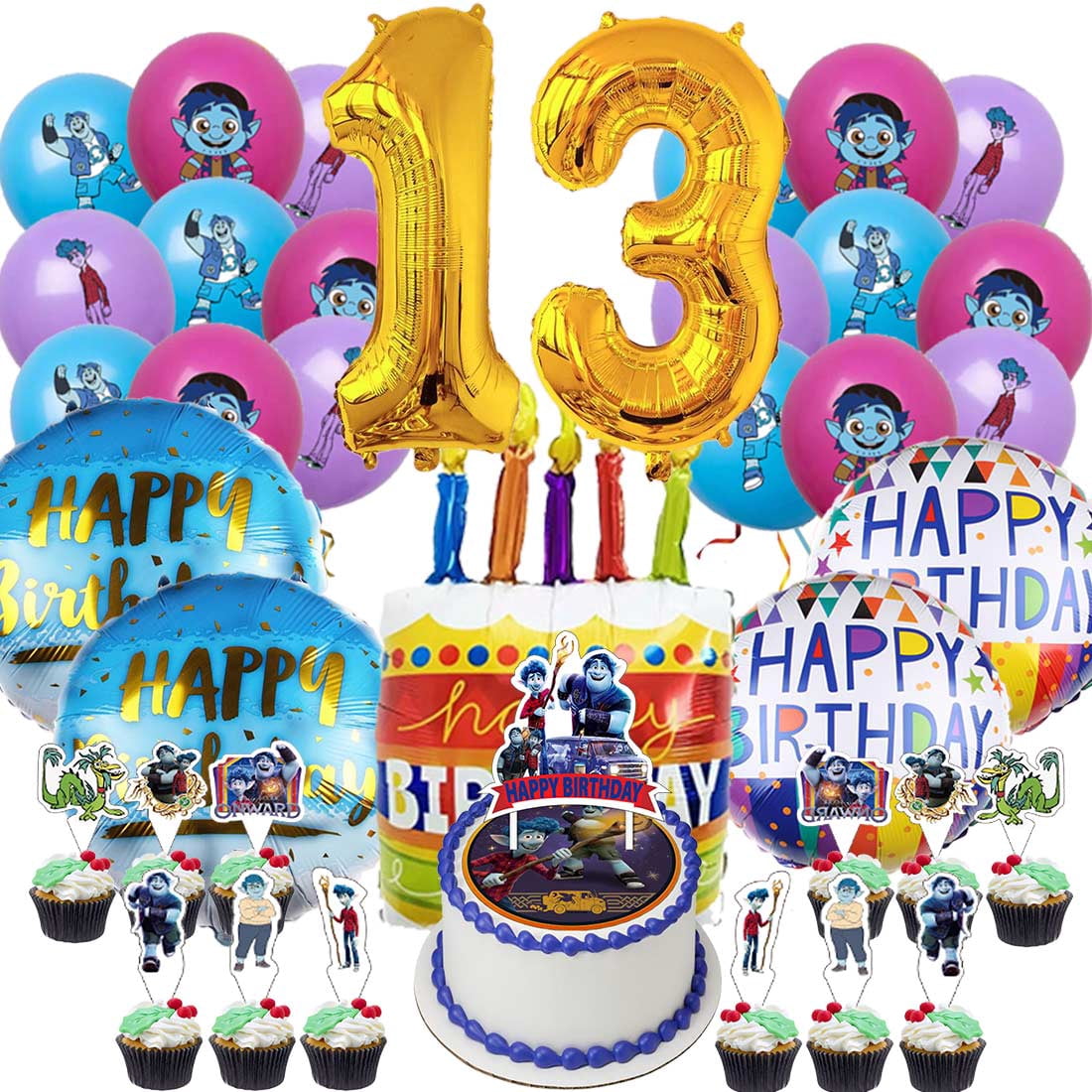 1/2 Onward Party Supplies 13th Decor Kit Balloons Birthday Cake Topper ...