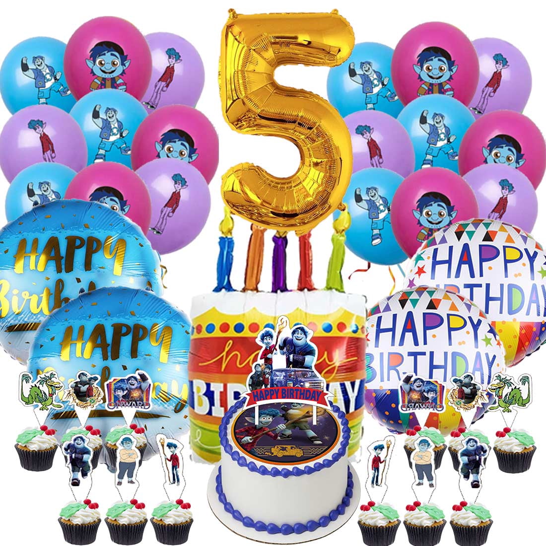 1/2 Onward Party Supplies 5th Decor Kit Balloons Birthday Cake Topper ...