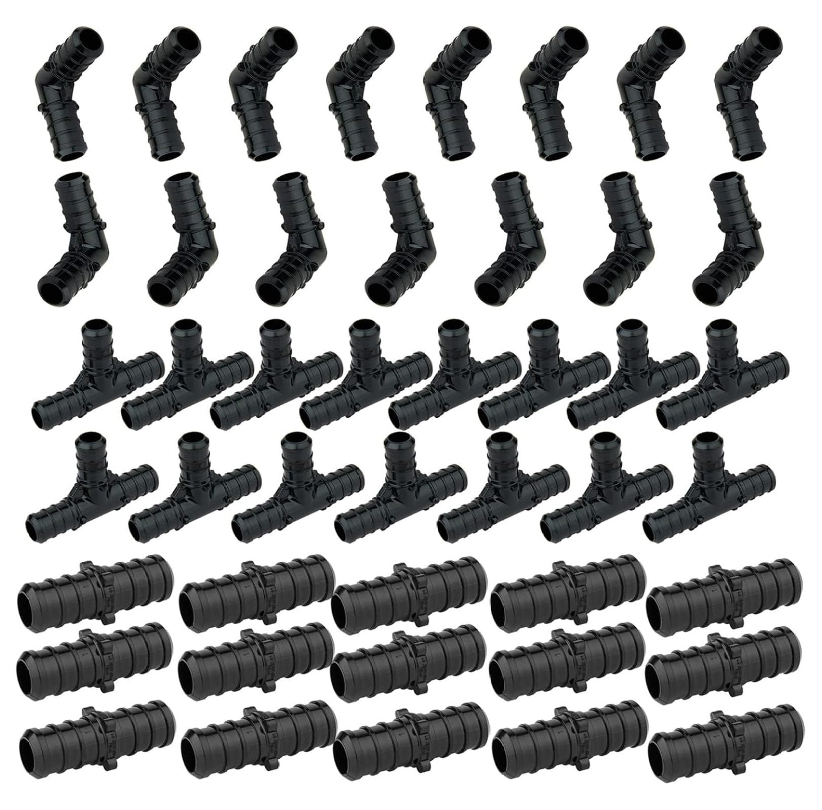 1/2" PEX PPSU Barb Crimp Fittings Combo with Elbow (15 PCS) + Tee (15 PCS) + Coupling (15 PCS),1 ...