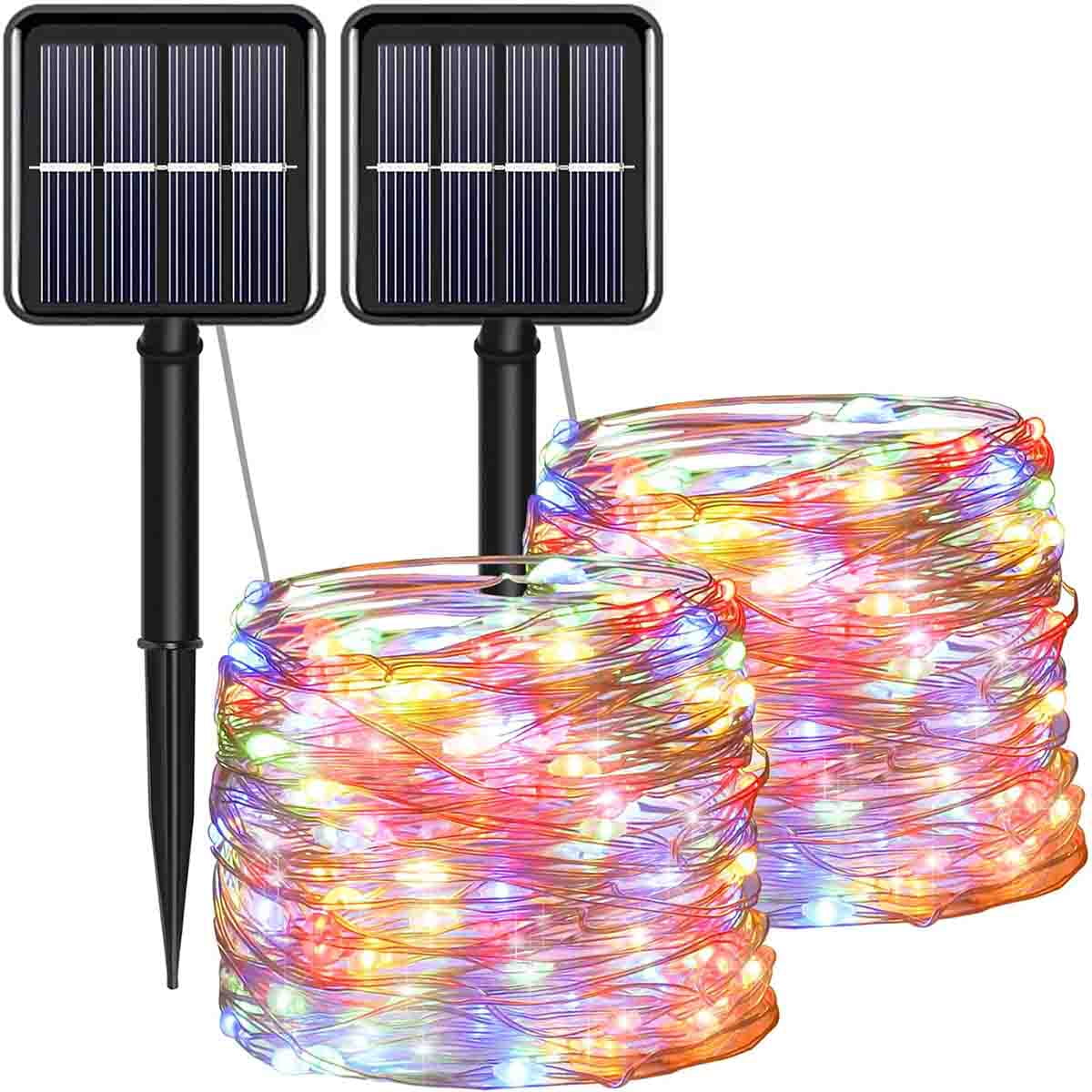 1-2 Pack 100 LED Solar Powered String Lights, Each 39FT Copper Wire 8 ...