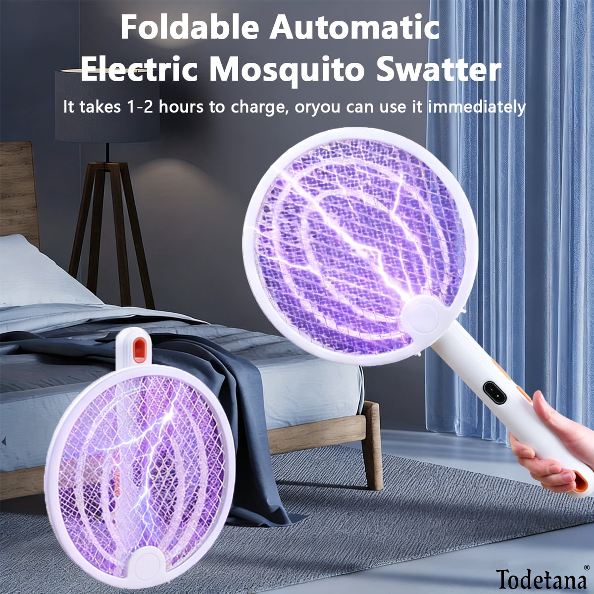 1/2 Pack 3000V Rechargeable Bug Zapper Racket with LED Light, Foldable ...