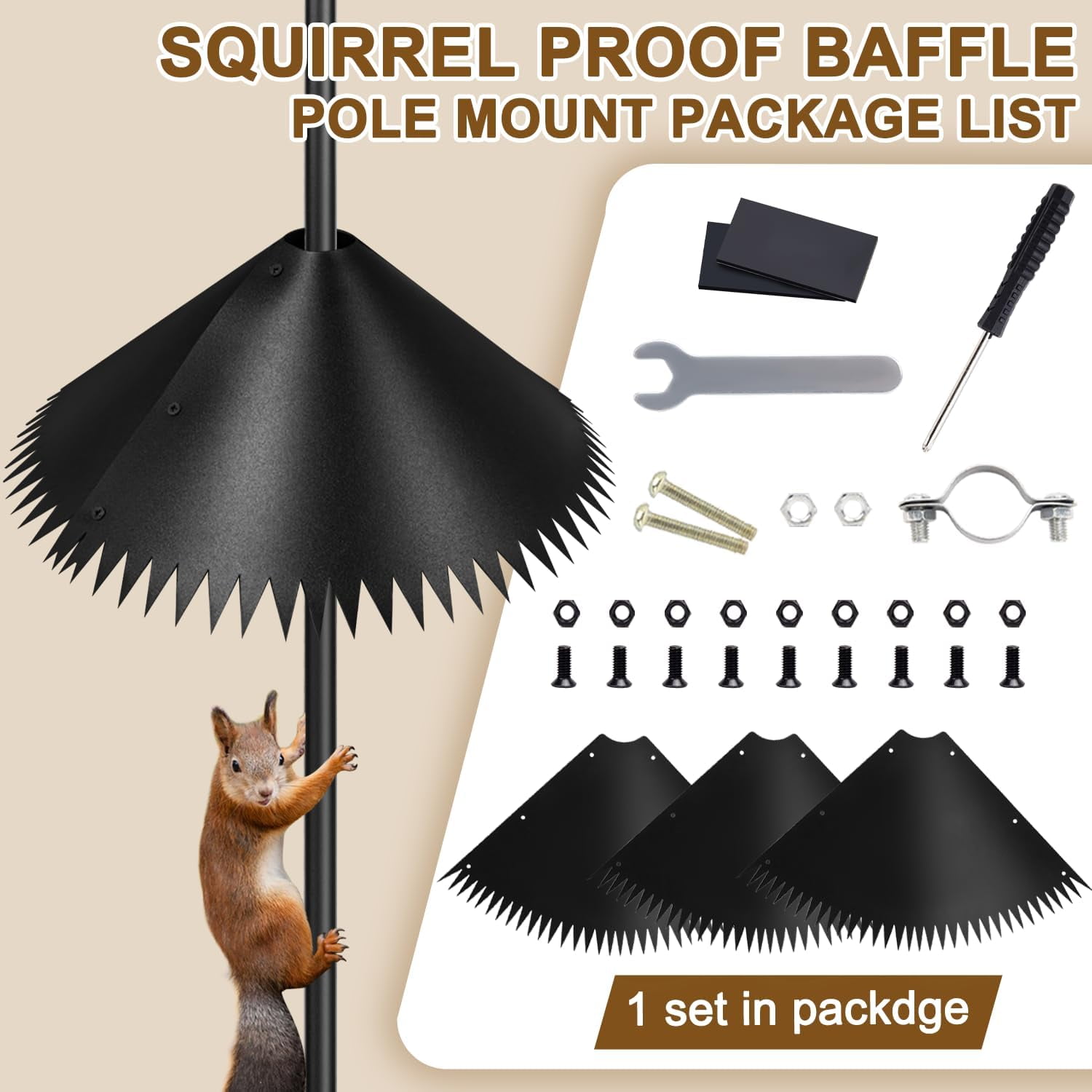 1/ 2 Pack (Black, 14/17/19 inch)Squirrel Baffle for Bird Feeder Pole ...