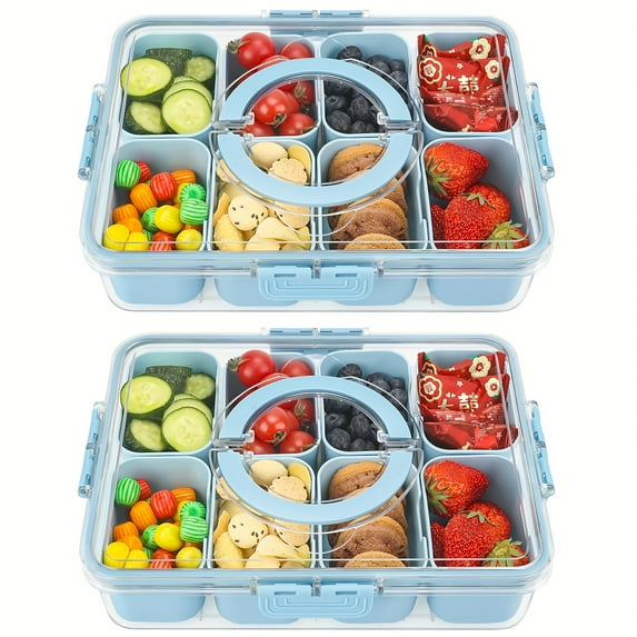 1/2-Pack Divided Serving Tray with Lid & Handle - 8-Compartment Freezer ...