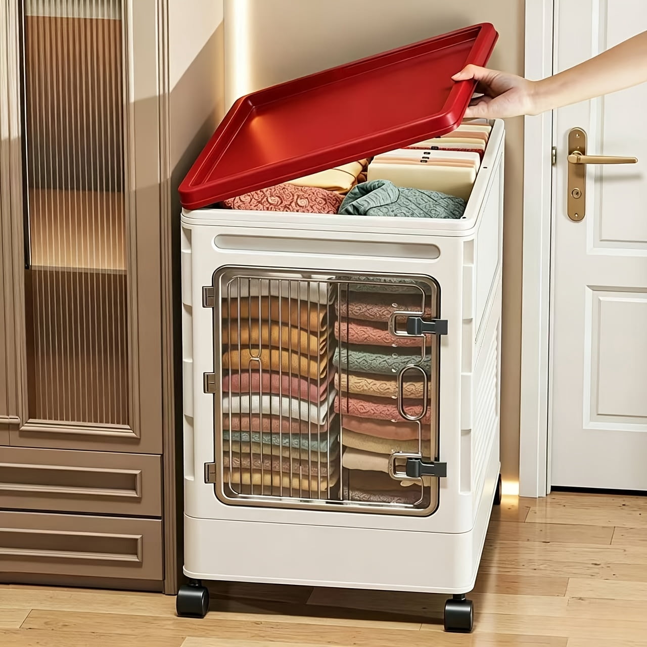 1/2 Pack Foldable Wheeled Storage Box with Lid, Large Capacity ...