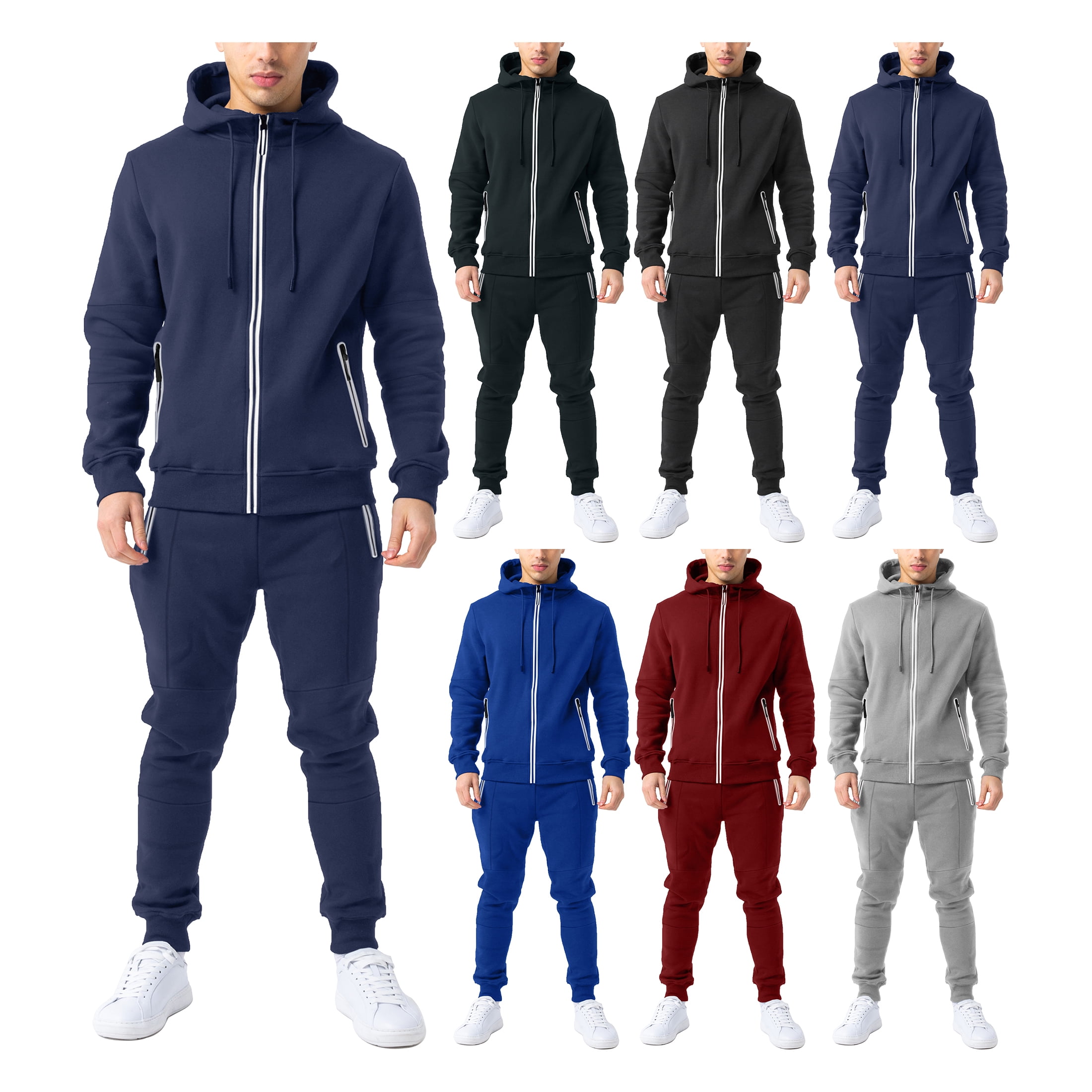 1/2-Pack Men Cozy Slim Fit Active Athletic Full Zip Hoodie and Jogger ...