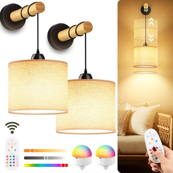 1/2-Pack Rechargeable Battery Operated Wall Sconces: Modern Fabric ...