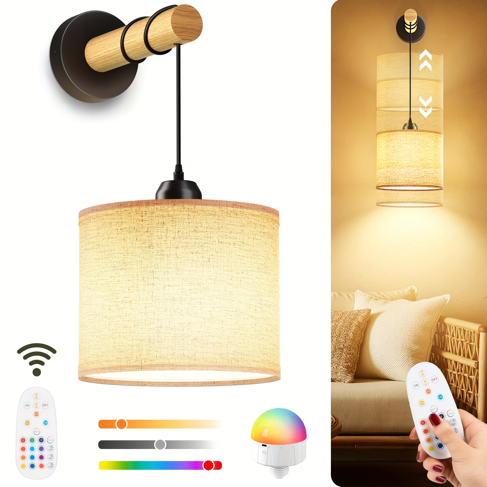 1/2-Pack Rechargeable Battery Operated Wall Sconces: Modern Fabric ...