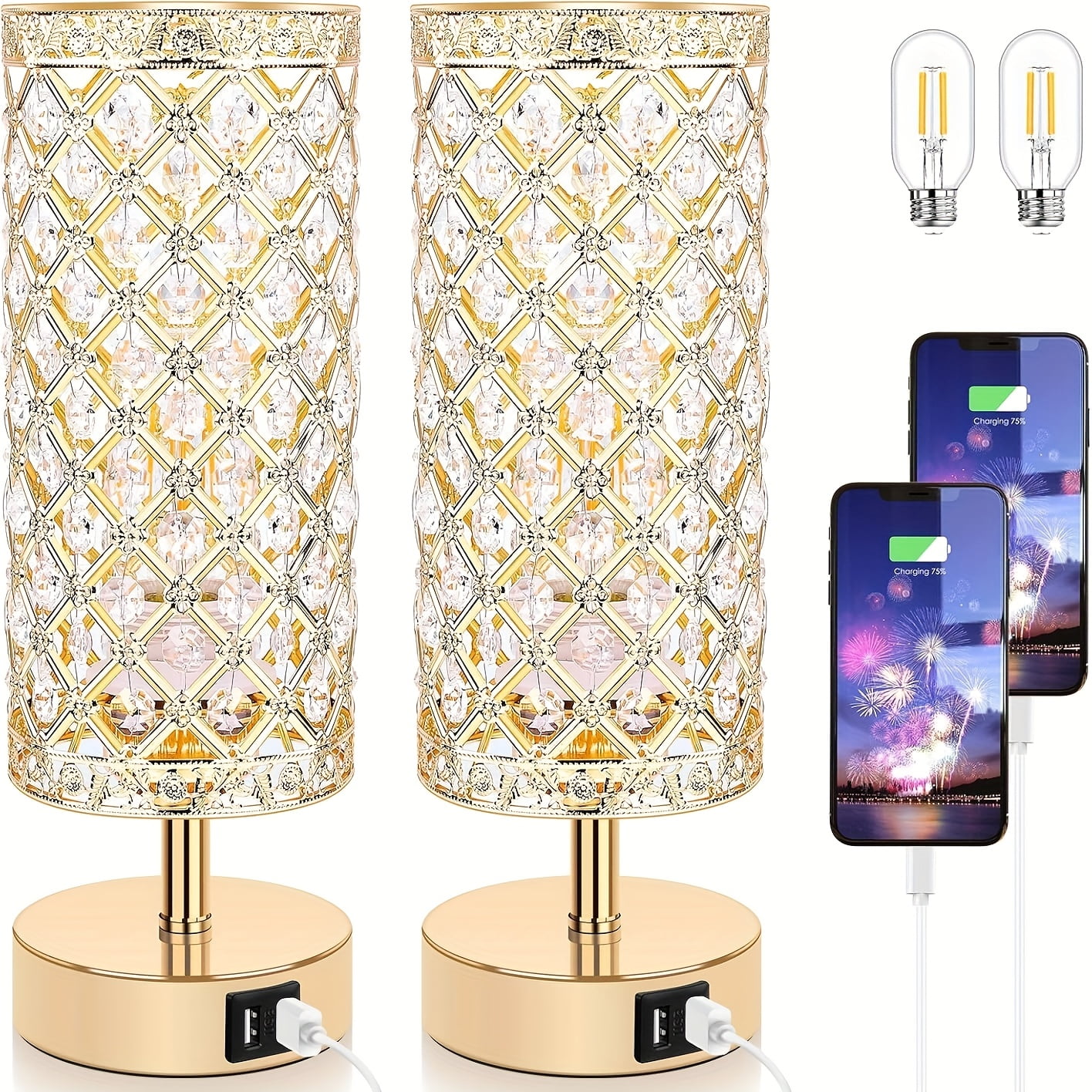 (1/2 Pack) Touch Control K9 Crystal Table Lamp - 3-Way Dimmable Desk ...