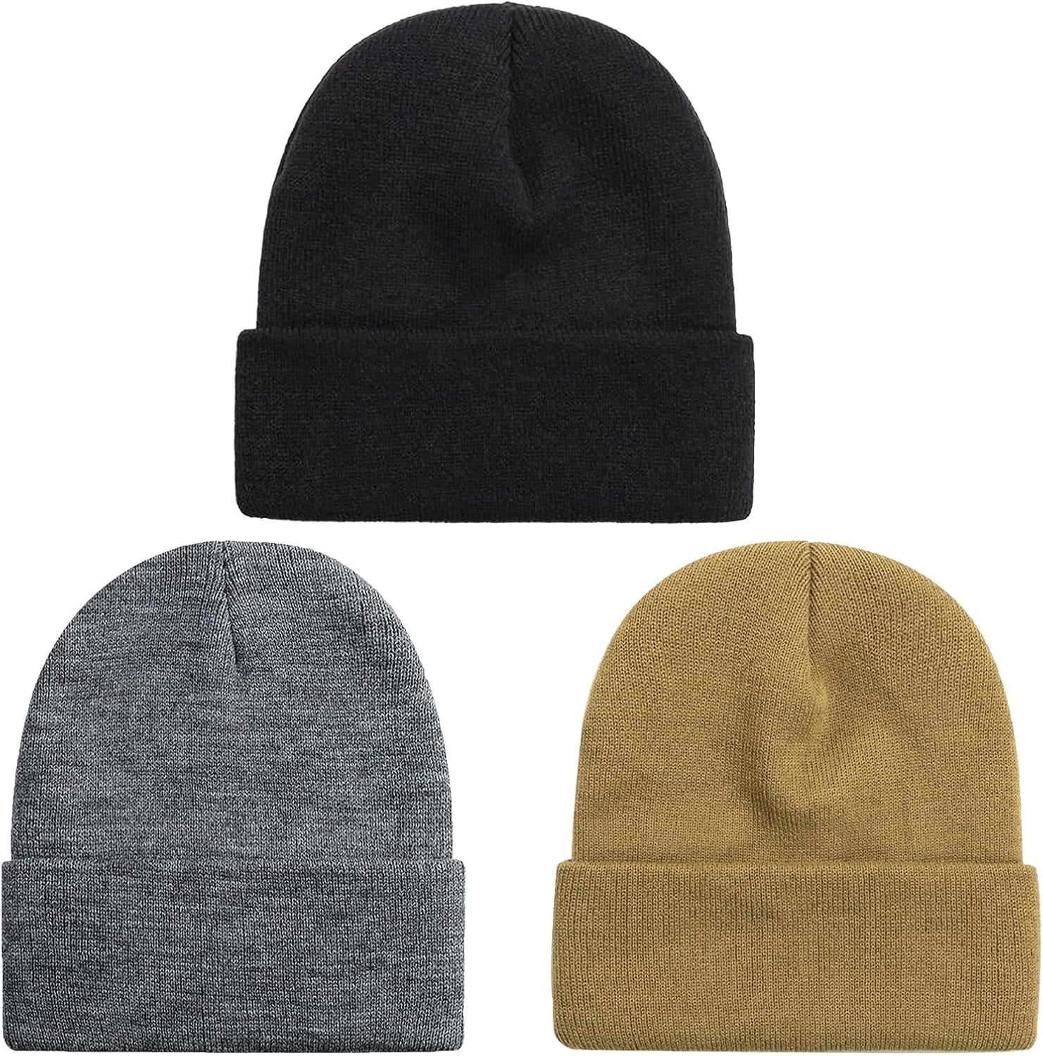 1 & 2 Packs Beanie for Men Women Warm Winter Hats Acrylic Knit Cuffed ...