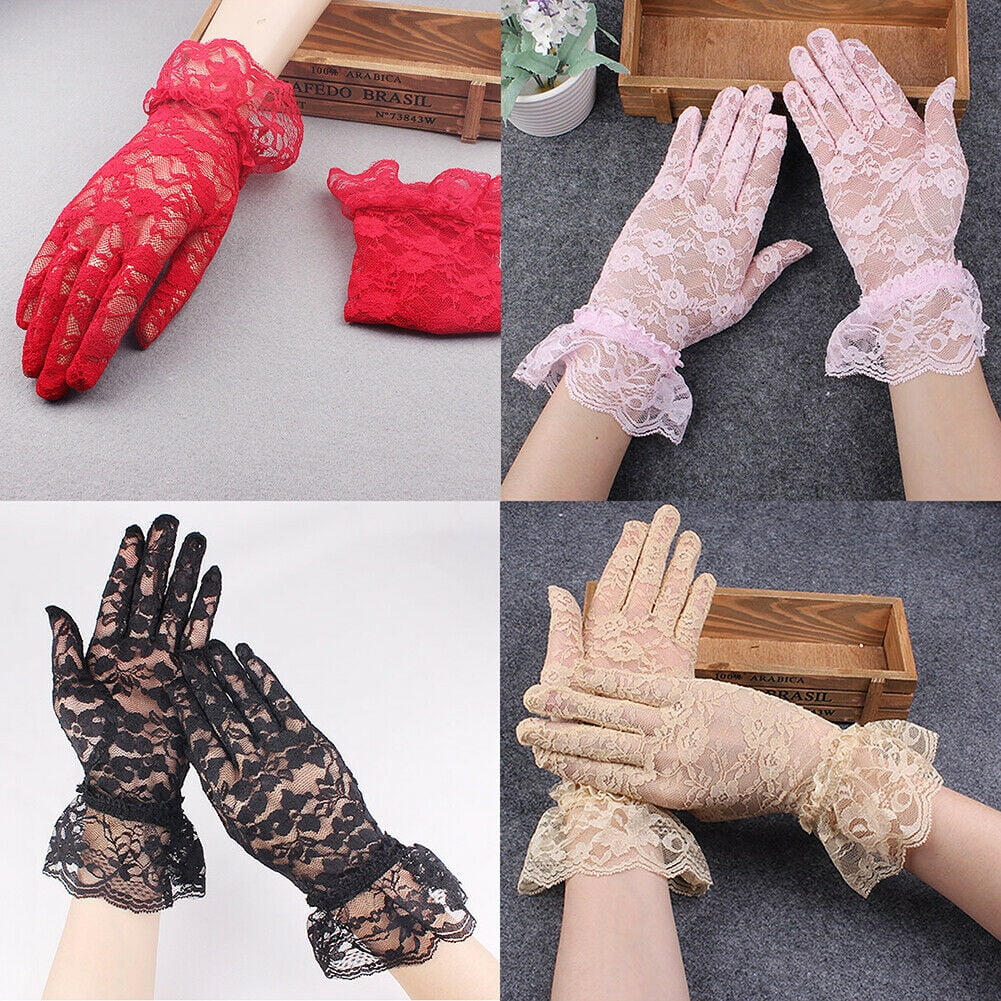 1-2 Pairs Sexy Lace Wrist Length Gloves w/ Ruffle Bride Wedding Prom ...
