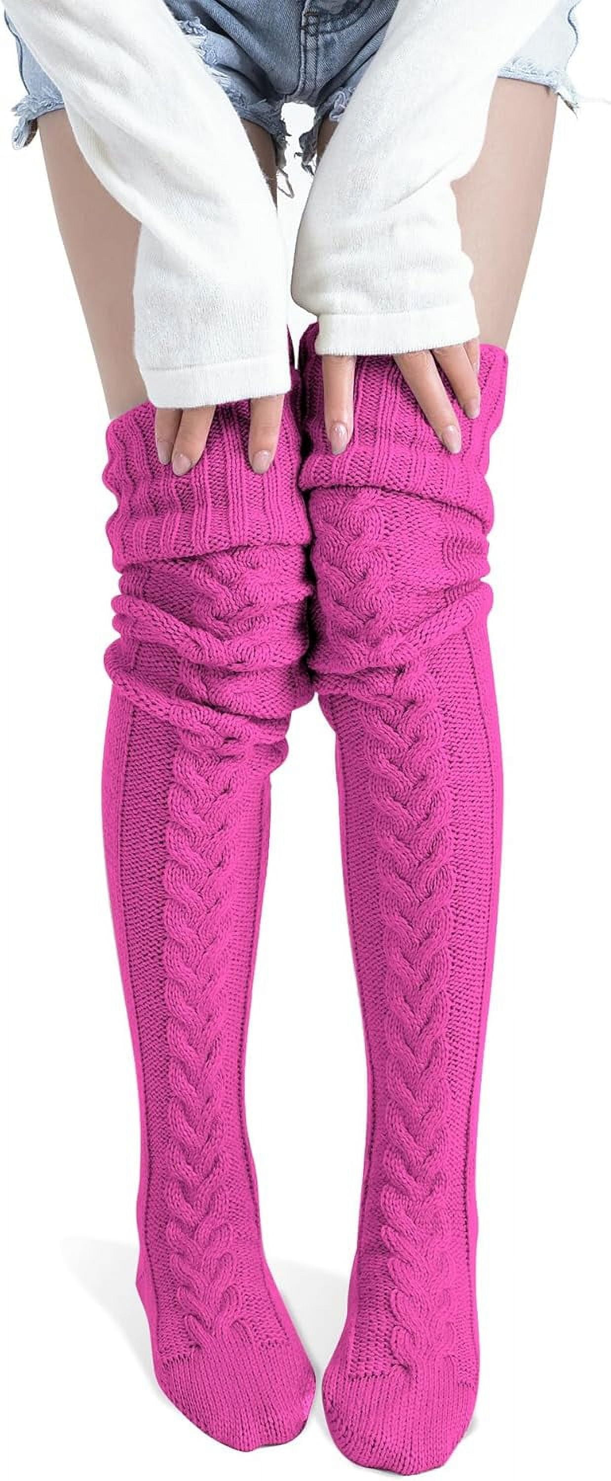 1/2 Pairs Women's Thigh High Socks Over the Knee Cable Knit Boot Socks ...