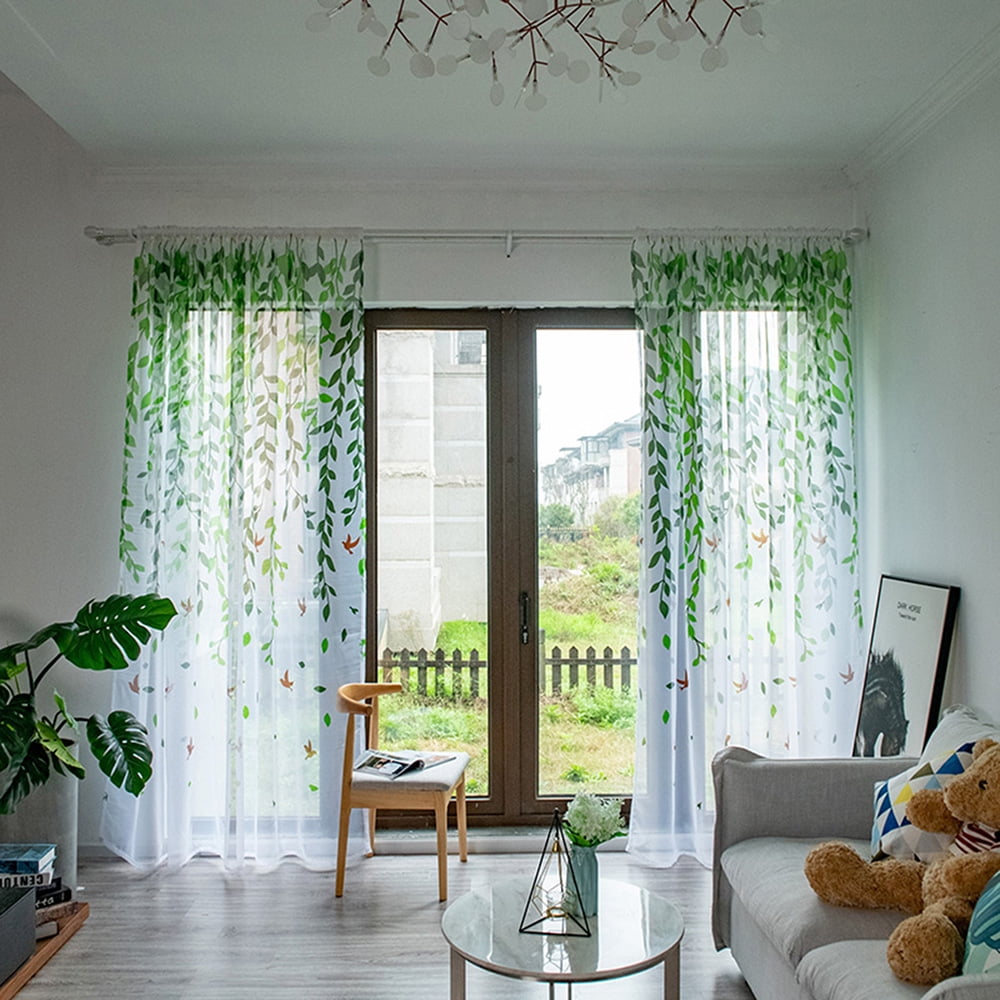 1-2 Panels Elegant Floral Voile Door Window Curtain Transparent Panel ...