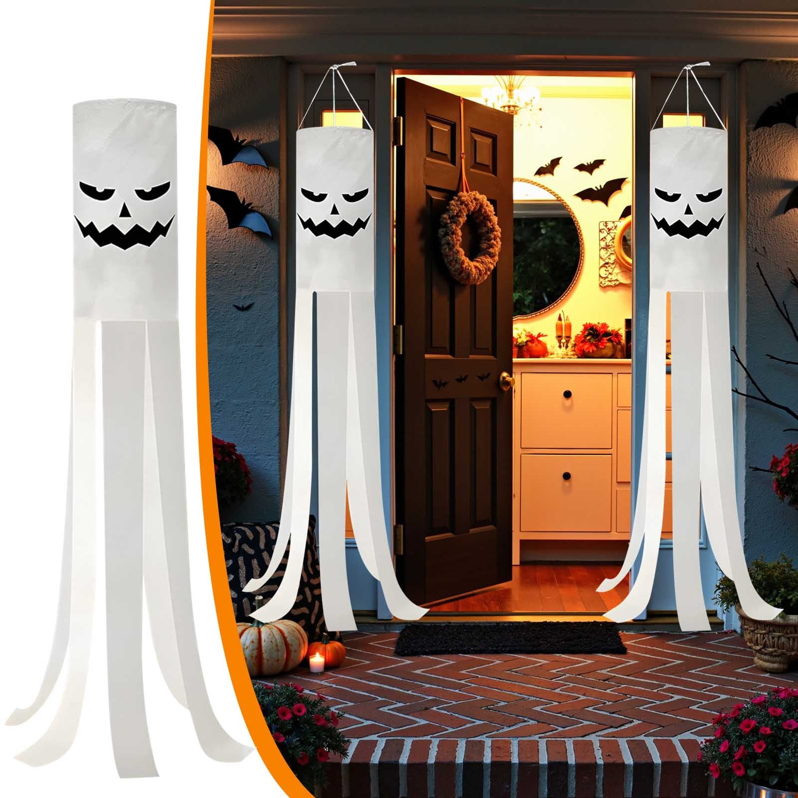 1/2 Pcs Halloween Ghost Windsock Flag with Lights Halloween Outdoor ...
