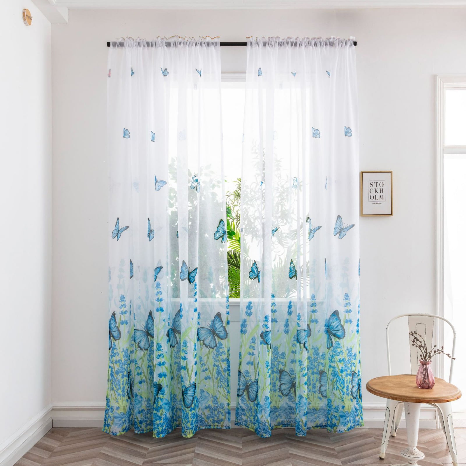 1/2 Piece Beautiful Butterfly Pattern Sheer Door Balcony Window Screen ...
