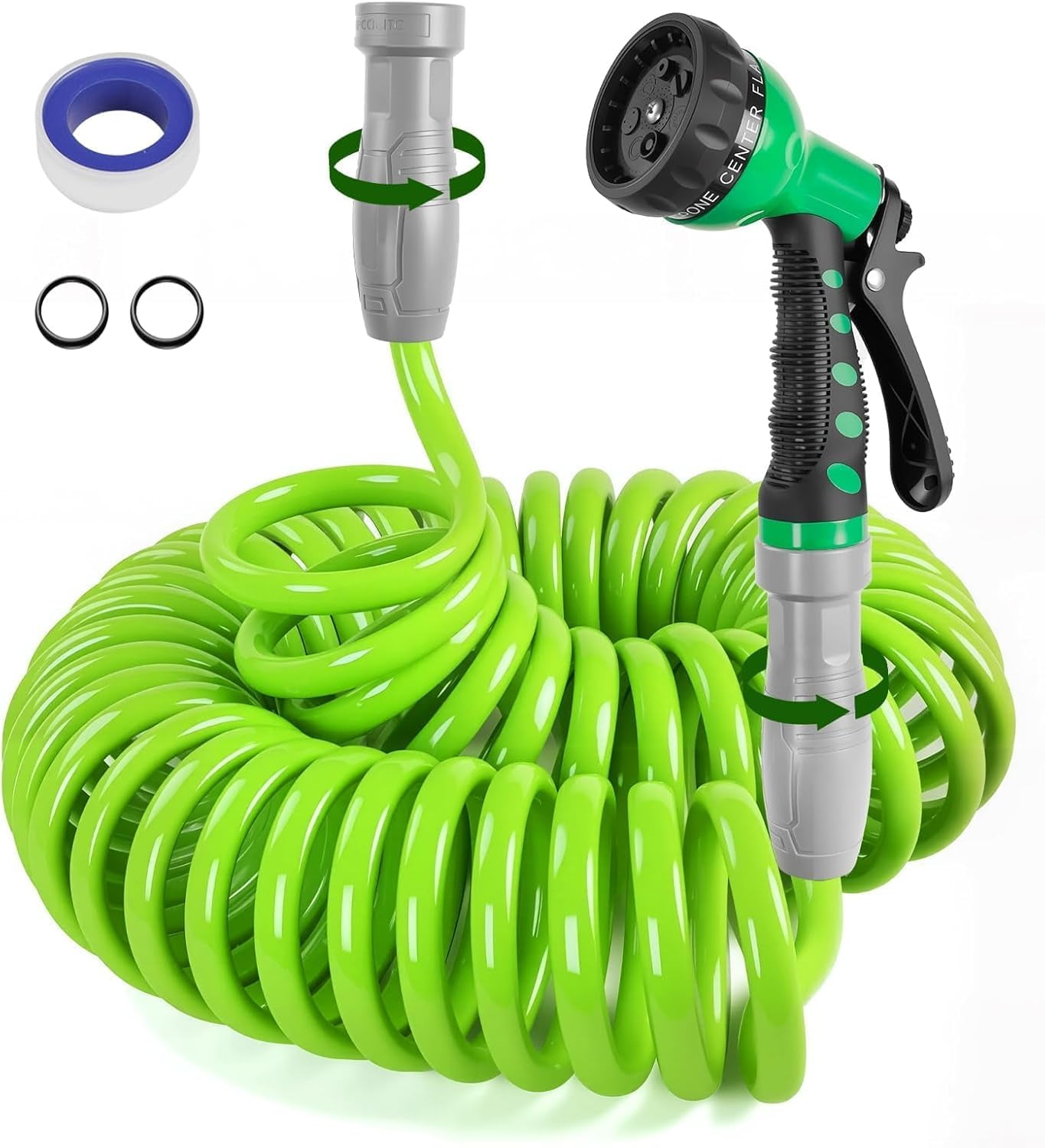 1/2” Polyurethane Coil Garden Hose 50 FT, PU Flexible Recoil Water ...
