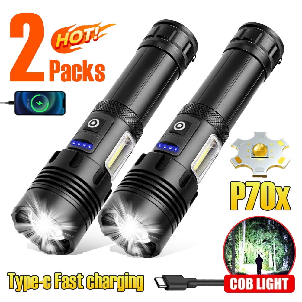 1/2 Portable flashlight，7 lighting modes, 18650 rechargeable lithium ...