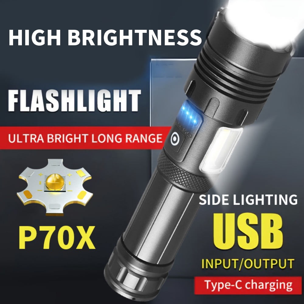1/2 Portable flashlight，7 lighting modes, 18650 rechargeable lithium ...