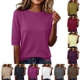1/2 Sleeve Tops for Women Elbow Length Crew Neck Loose Blouse Summer ...