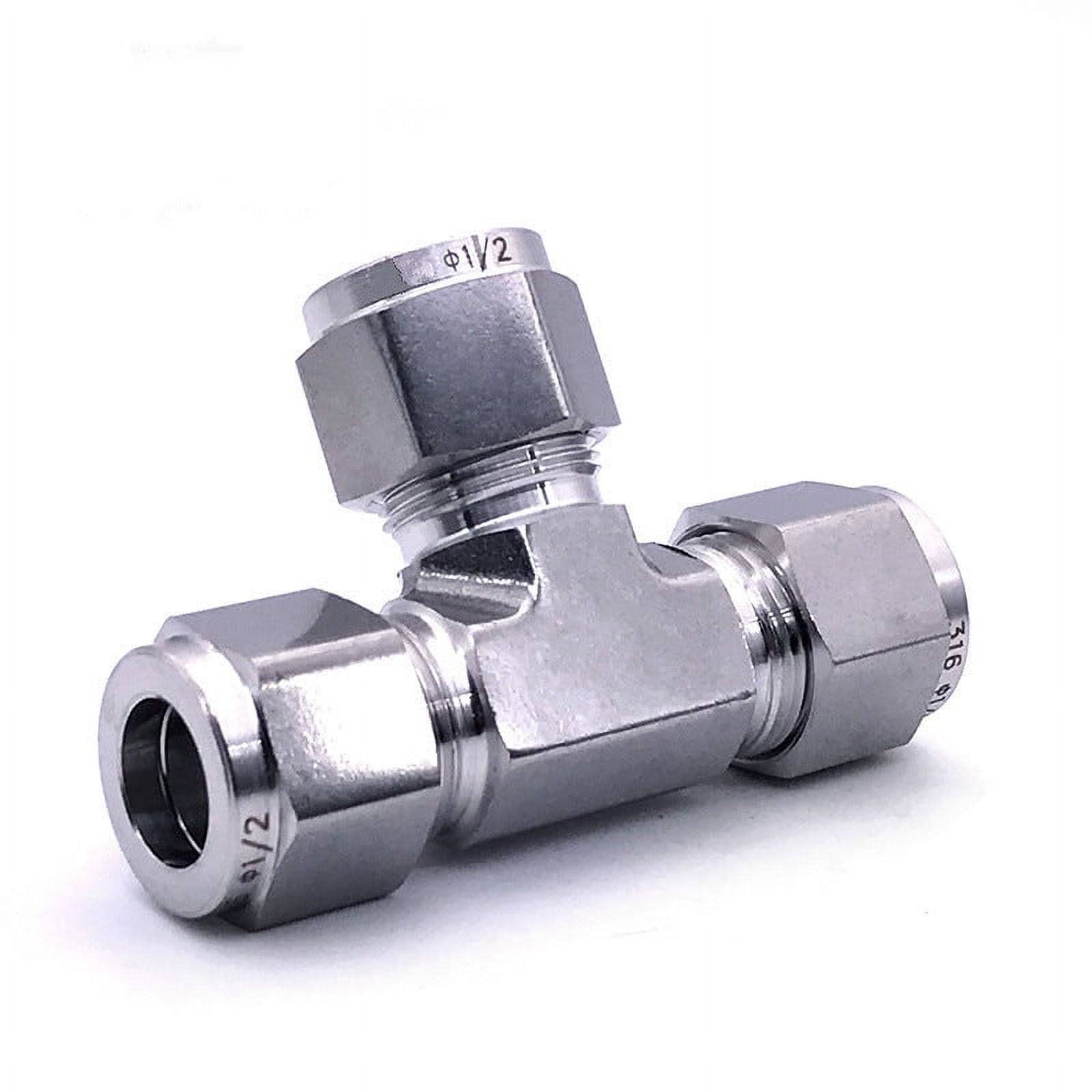 1/2" Stainless Steel Tee Connector Double Ferrule Compression Fitting ...