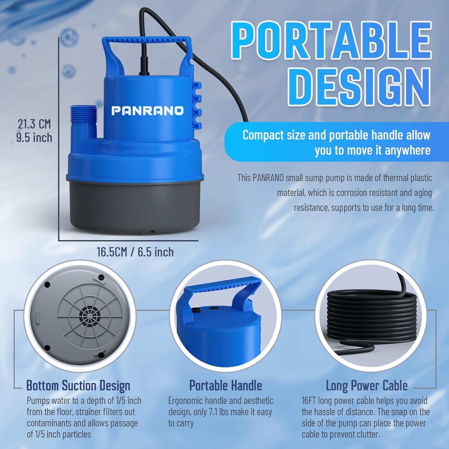 1/2 Submersible Water Pump 2900 GPH Portable Sump Pump for Pool ...