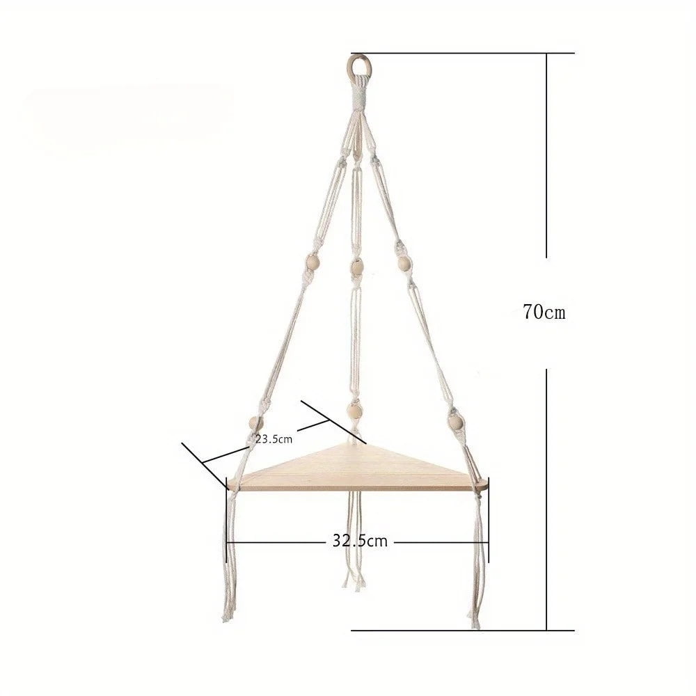 1/2 Tier Floating Wall Shelf Wood Triangle Corner Display Stand Boho ...