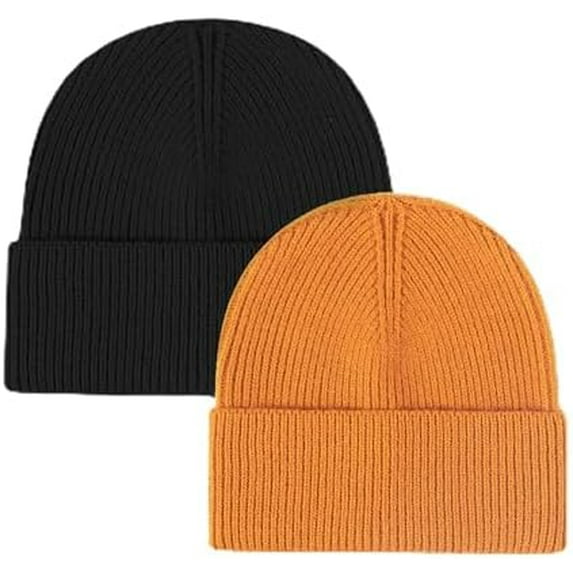 1&2 Unisex Thick Knitted Beanie for Men Women Cuffed Plain Hat Winter ...